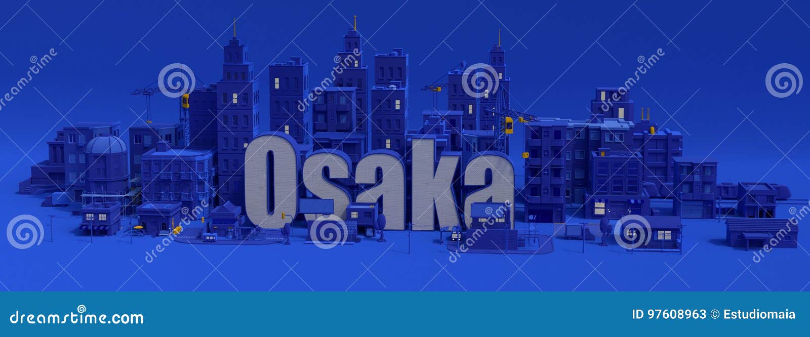 Osaka Lettering, 3d Rendering City Stock Illustration - Illustration of ...