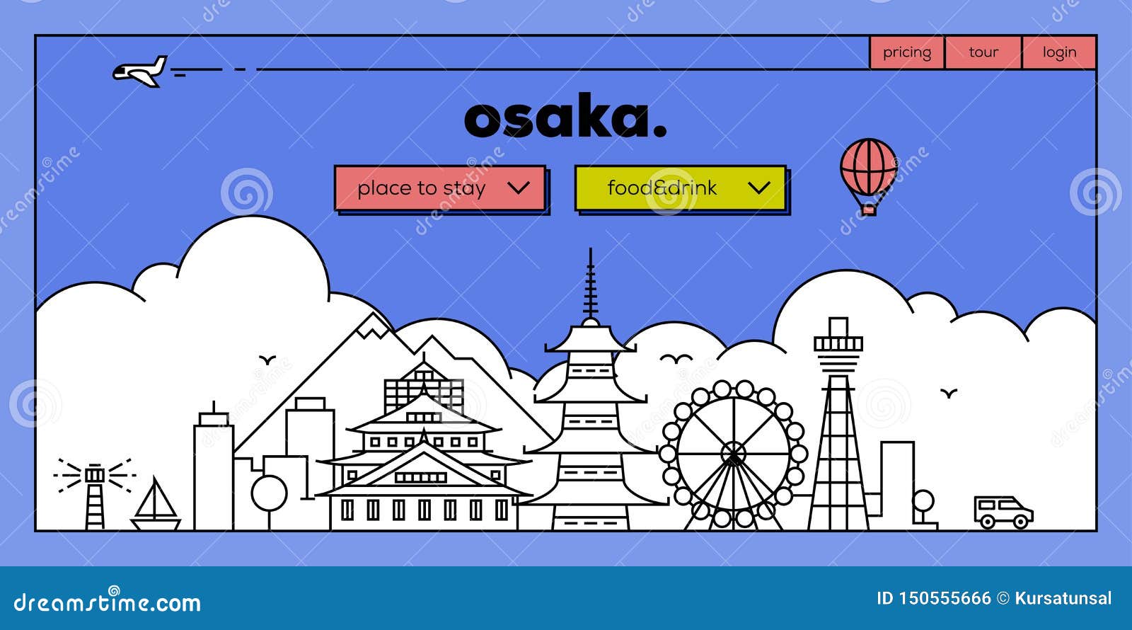 Osaka Modern Web Banner Design with Vector Linear Skyline Stock ...