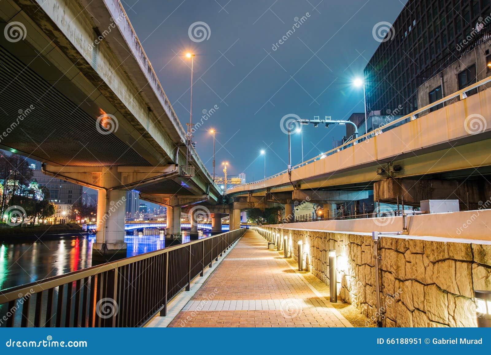 Osaka Riverside Walking Path Stock Image - Image of overpass, walking ...