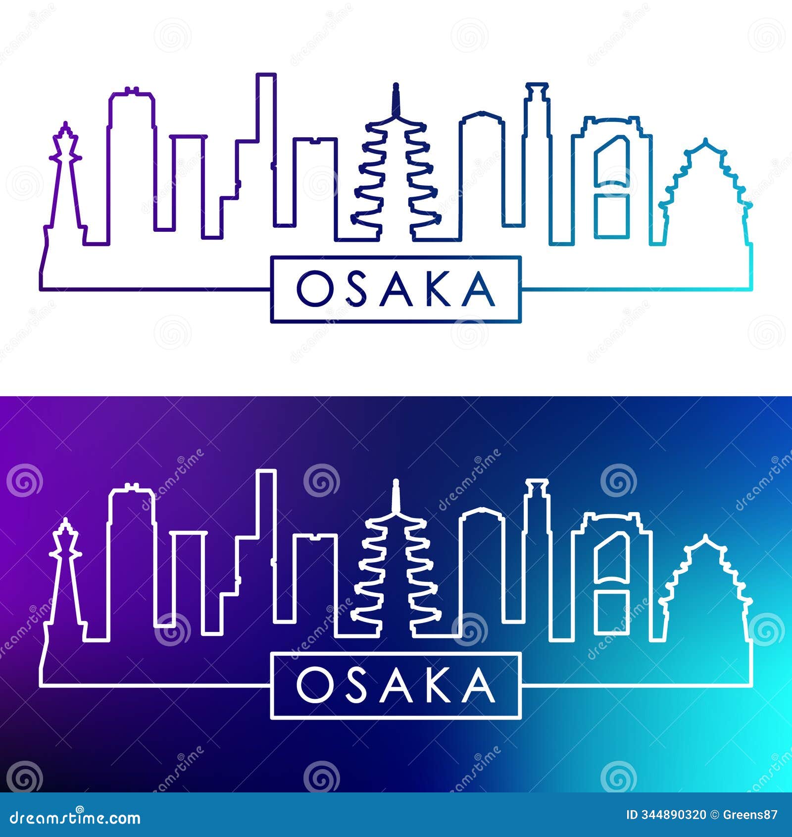 Osaka Skyline With Colorful Buildings. Vector Illustration ...