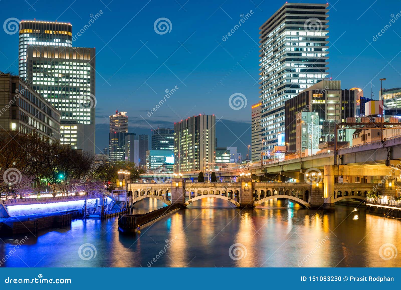 Osaka Skyscraper Building in Nakanoshima District at Night in Osaka ...
