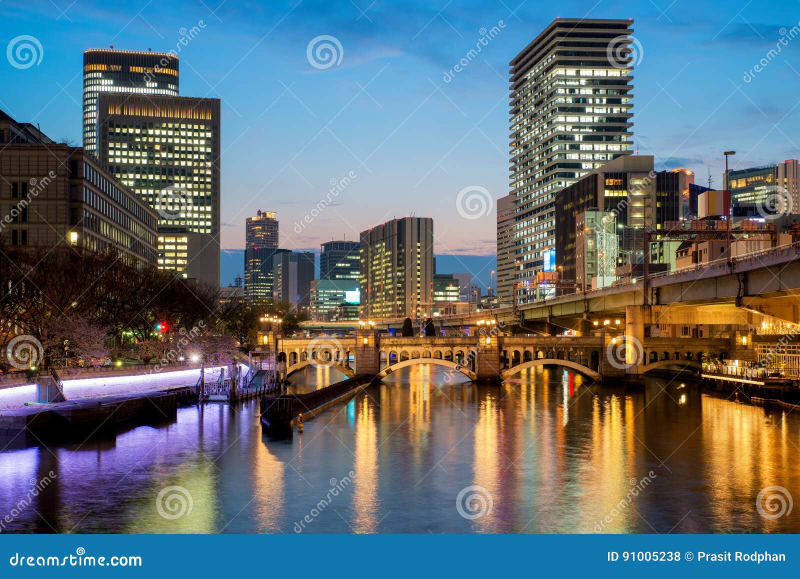 Osaka Skyscraper Building in Nakanoshima District at Night in Os Stock ...