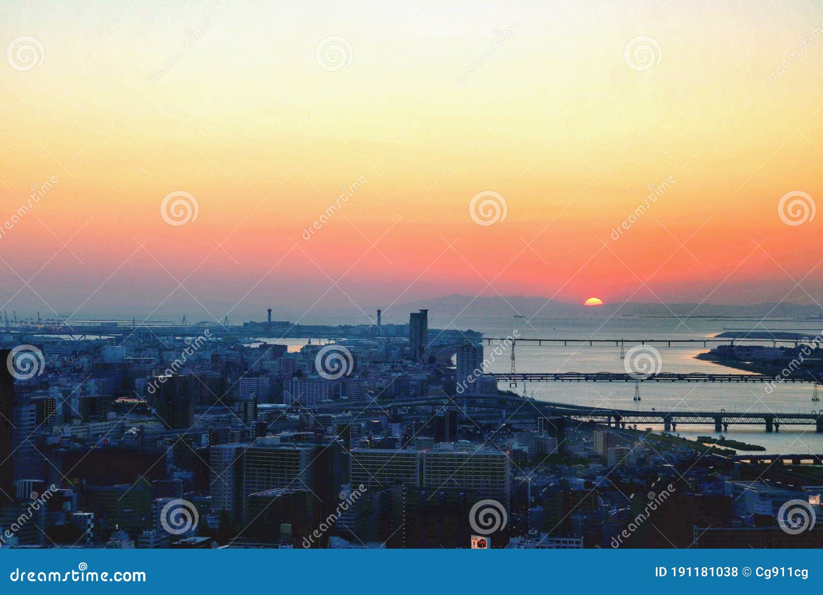 Osaka! the sun is setting. stock photo. Image of tranquility - 191181038