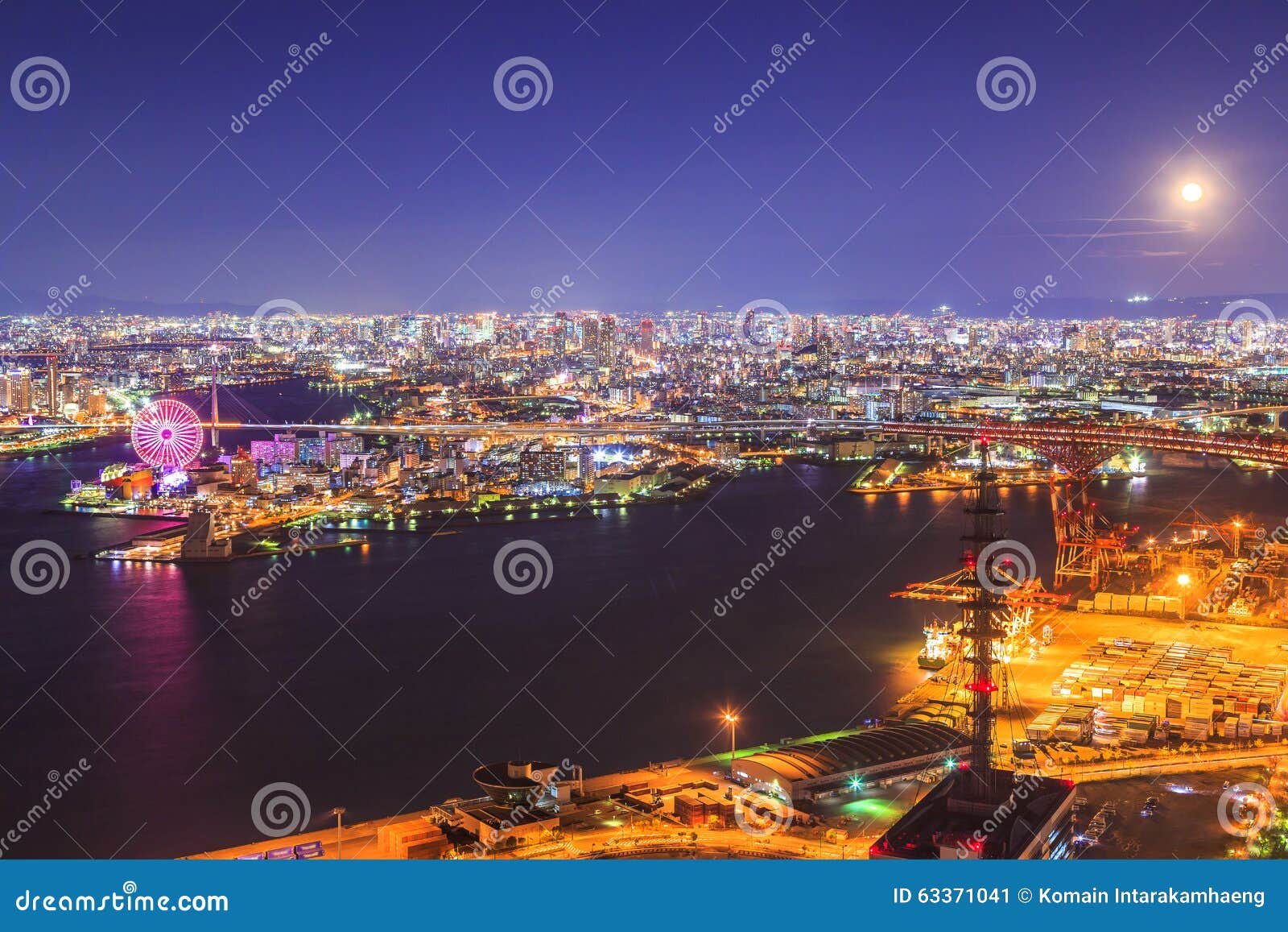 Osaka View at Night from Cosmo Tower Stock Image - Image of mountain ...