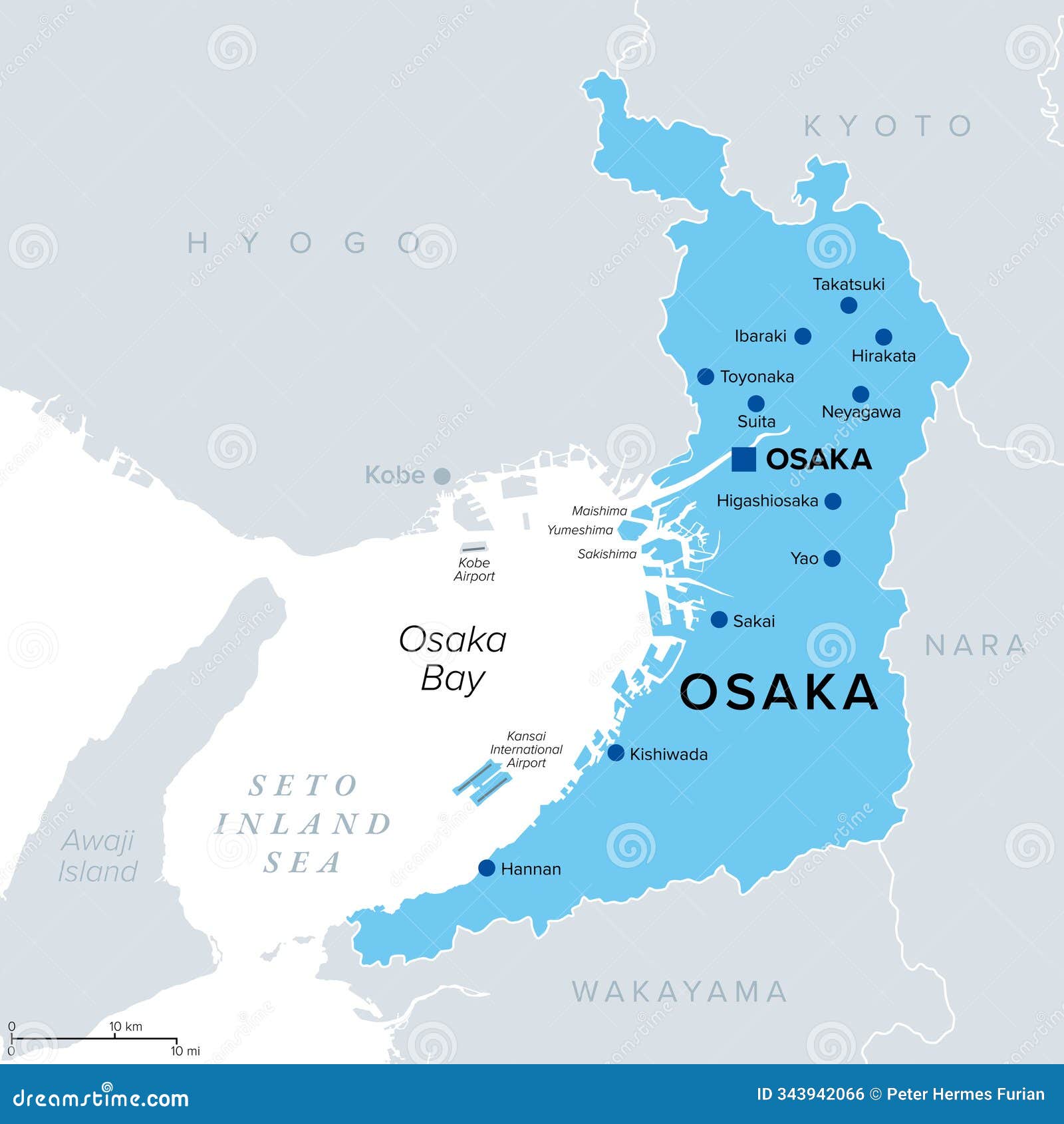 Osaka Prefecture Administrative And Political Map With Flag Vector ...