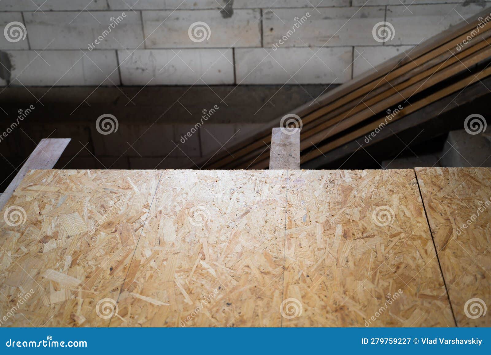OSB Panel is Laid As a Subfloor. Wood Slab at a Construction Site Close ...