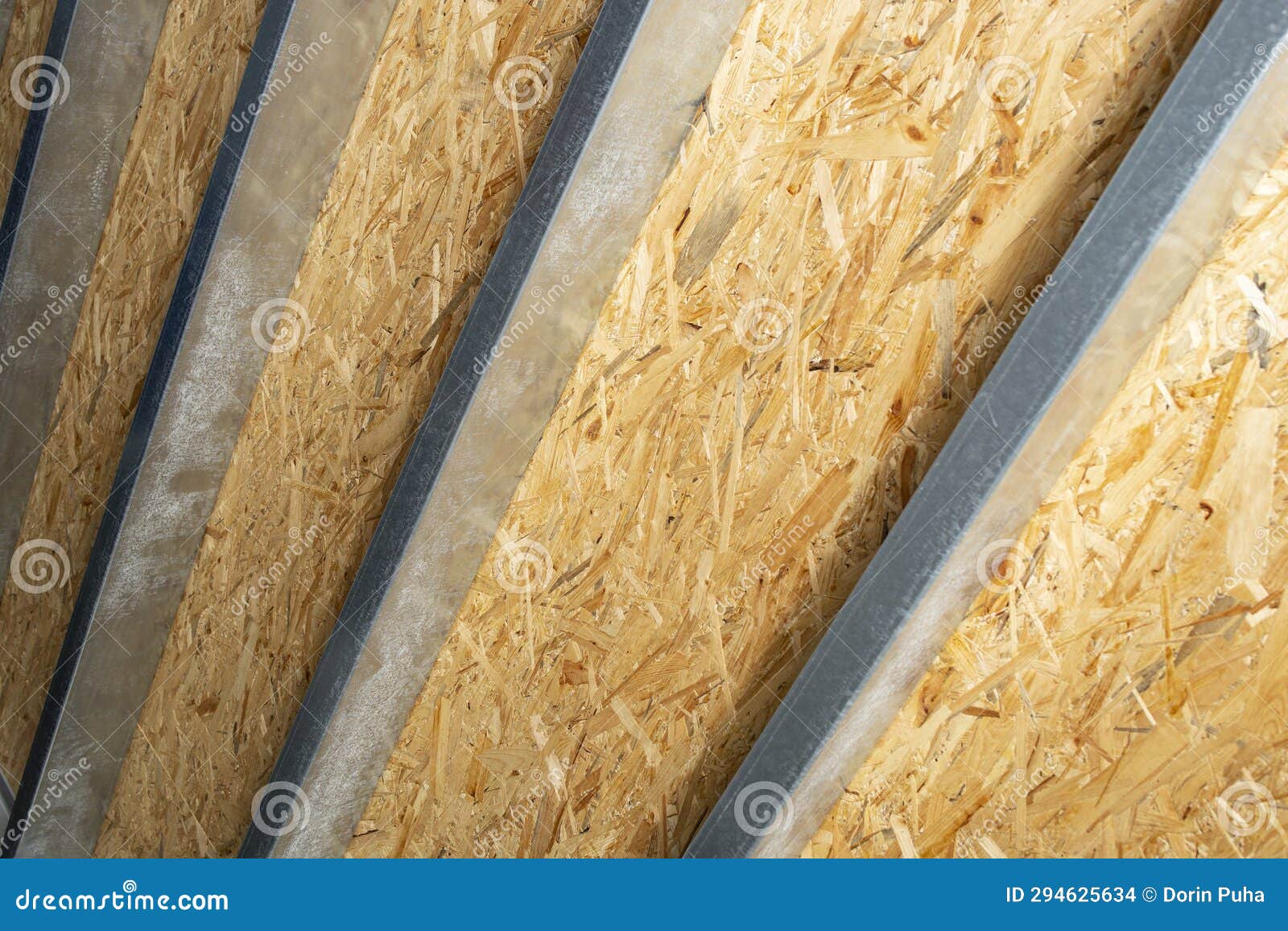Osb Roofing with Metal Beams Ceiling, Abstract Texture Stock Photo ...