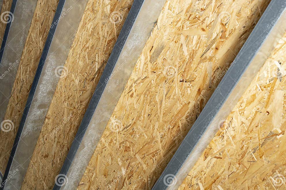 Osb Roofing with Metal Beams Ceiling, Abstract Texture Stock Photo ...