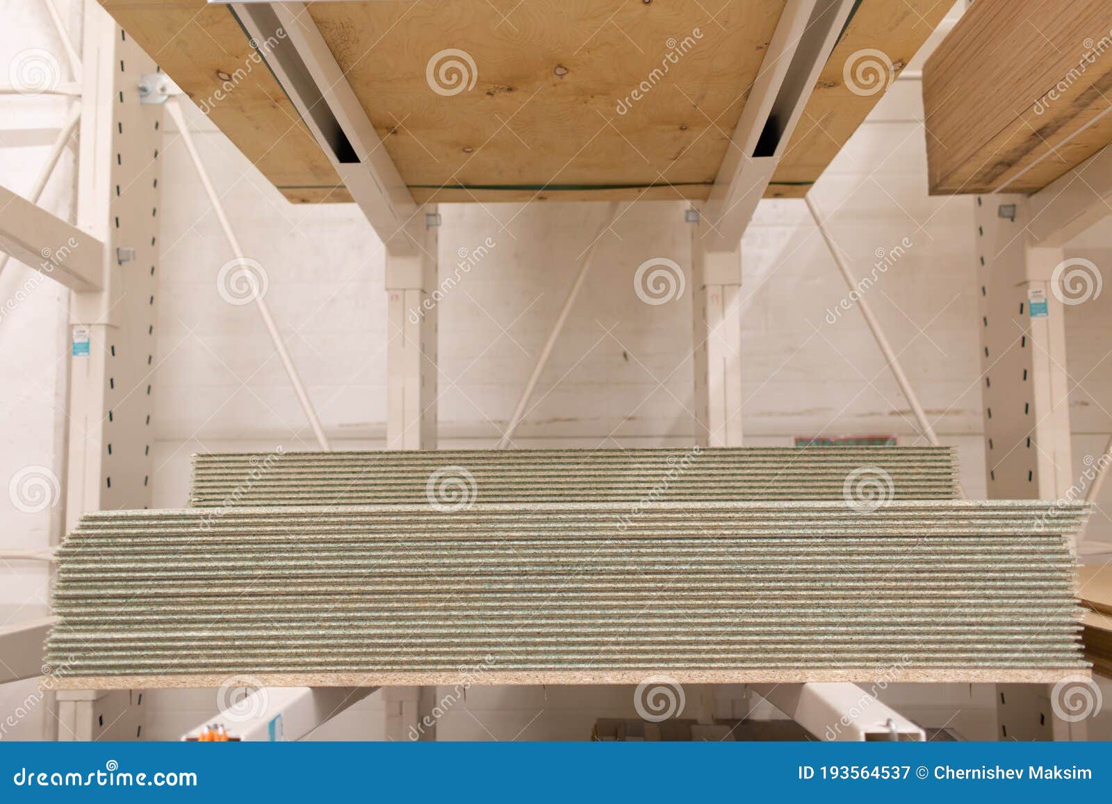 OSB Wooden Chipboard Sheets Stacked in Store. Stock Image - Image of ...