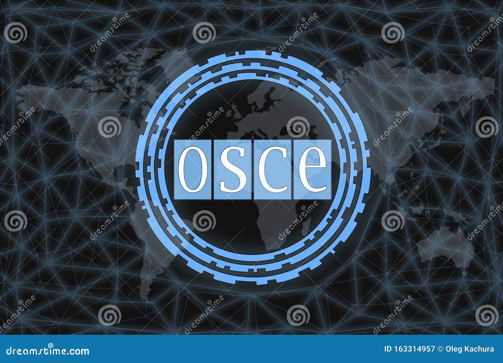 OSCE Logo, On A Black Background With A World Map And A Network. The ...