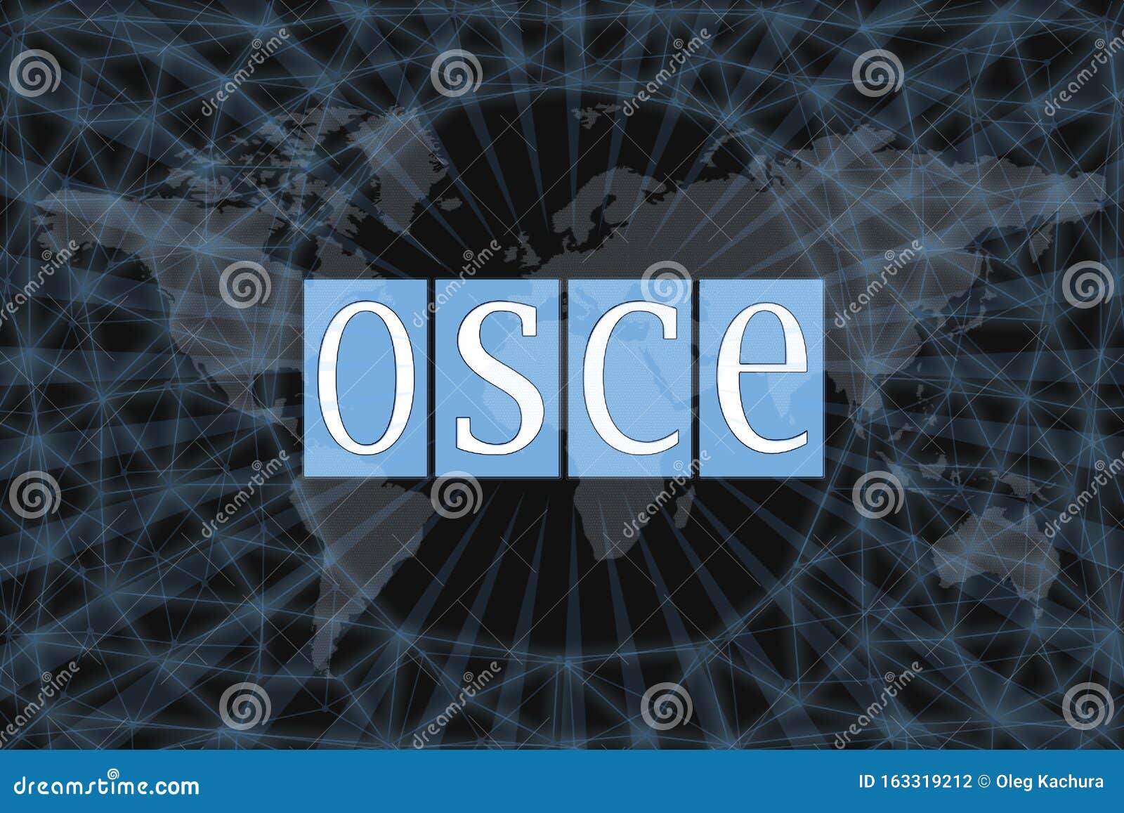 OSCE Logo, On A Black Background With A World Map And A Network. The ...