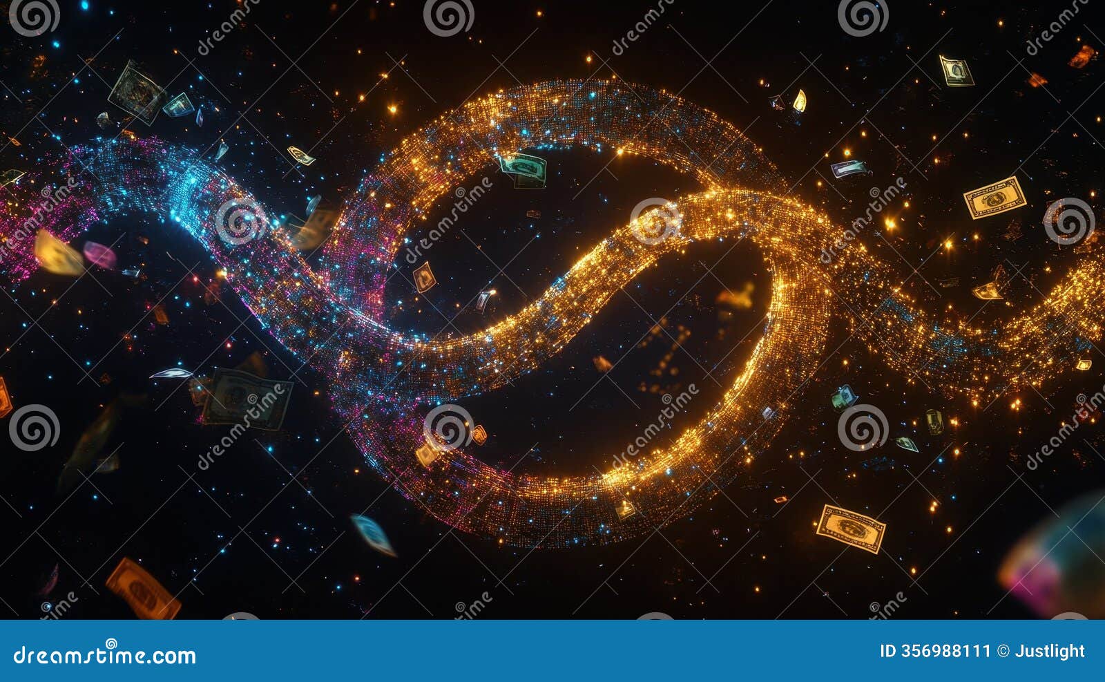 An Oscillating Infinity Loop Comprised of Currency Symbols and Shopping ...