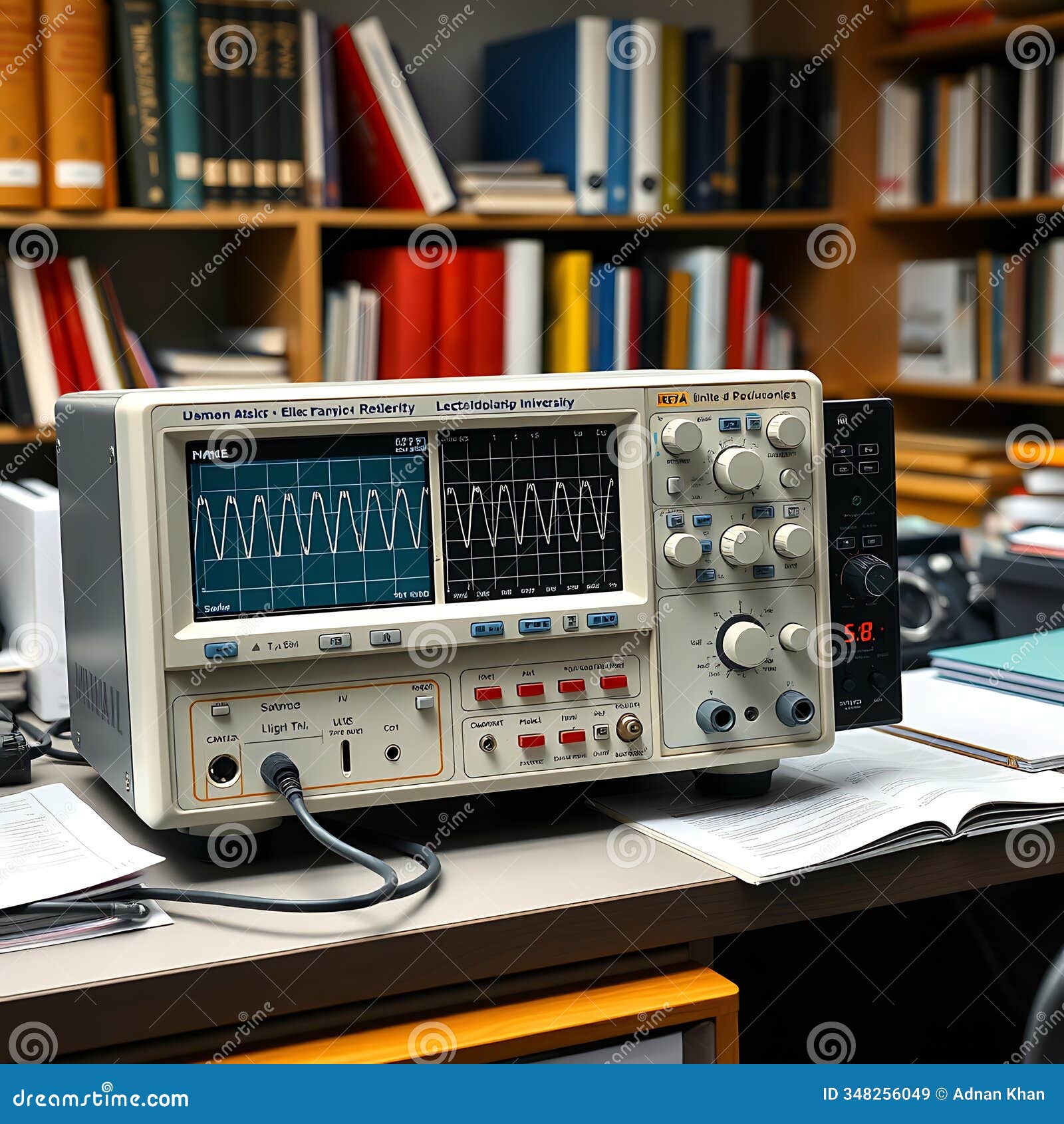 Oscilloscope with a Detailed Waveform on the Screen Placed on a Desk in ...