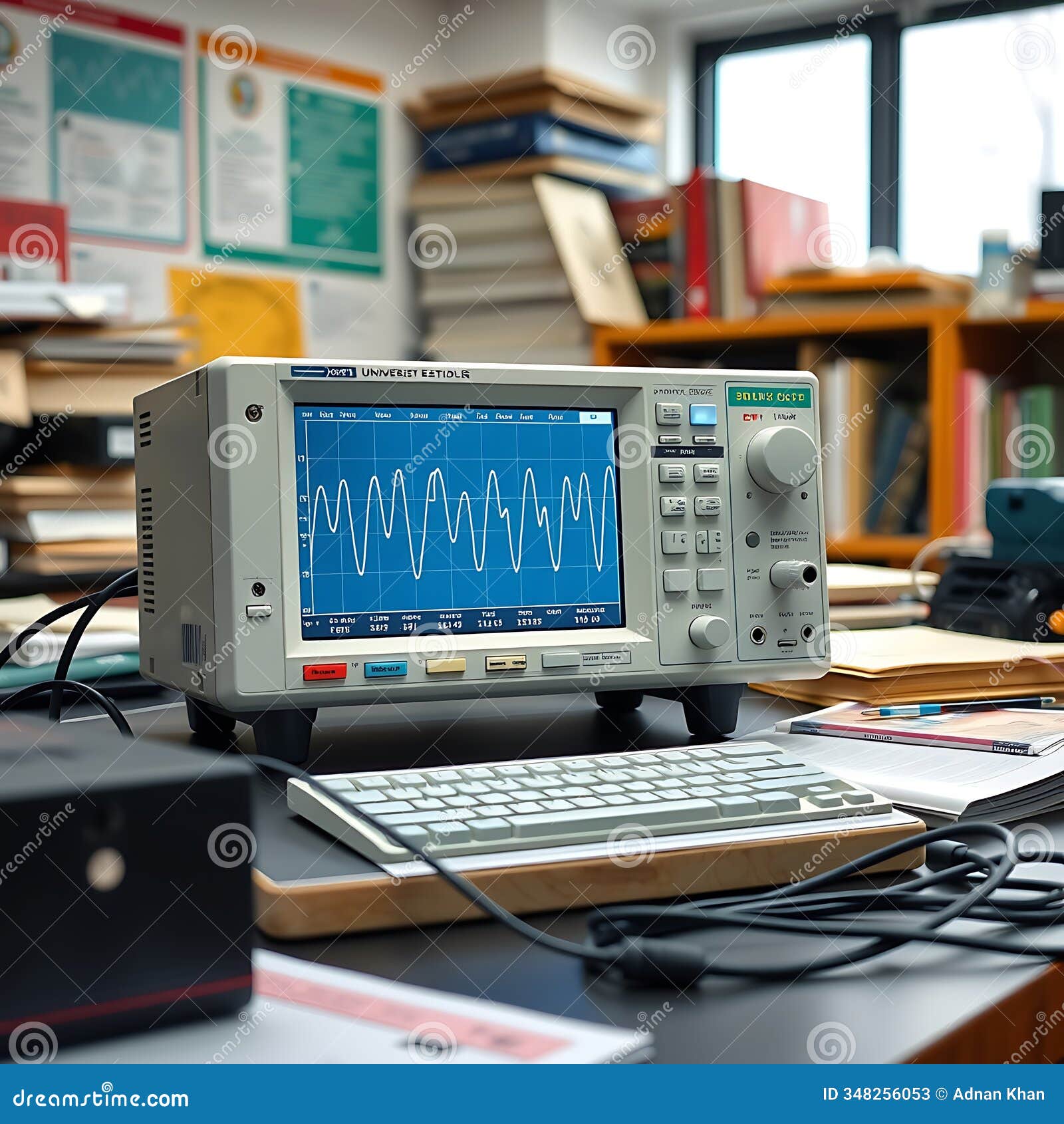 Oscilloscope with a Detailed Waveform on the Screen Placed on a Desk in ...