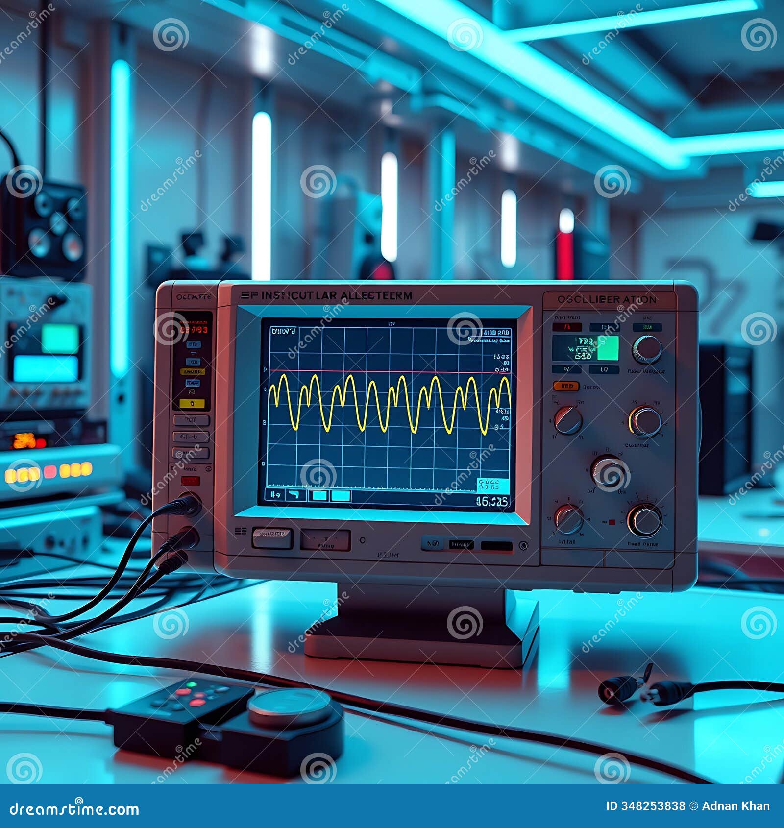 An Oscilloscope in a High Tech Lab Environment Showing an Intricate ...