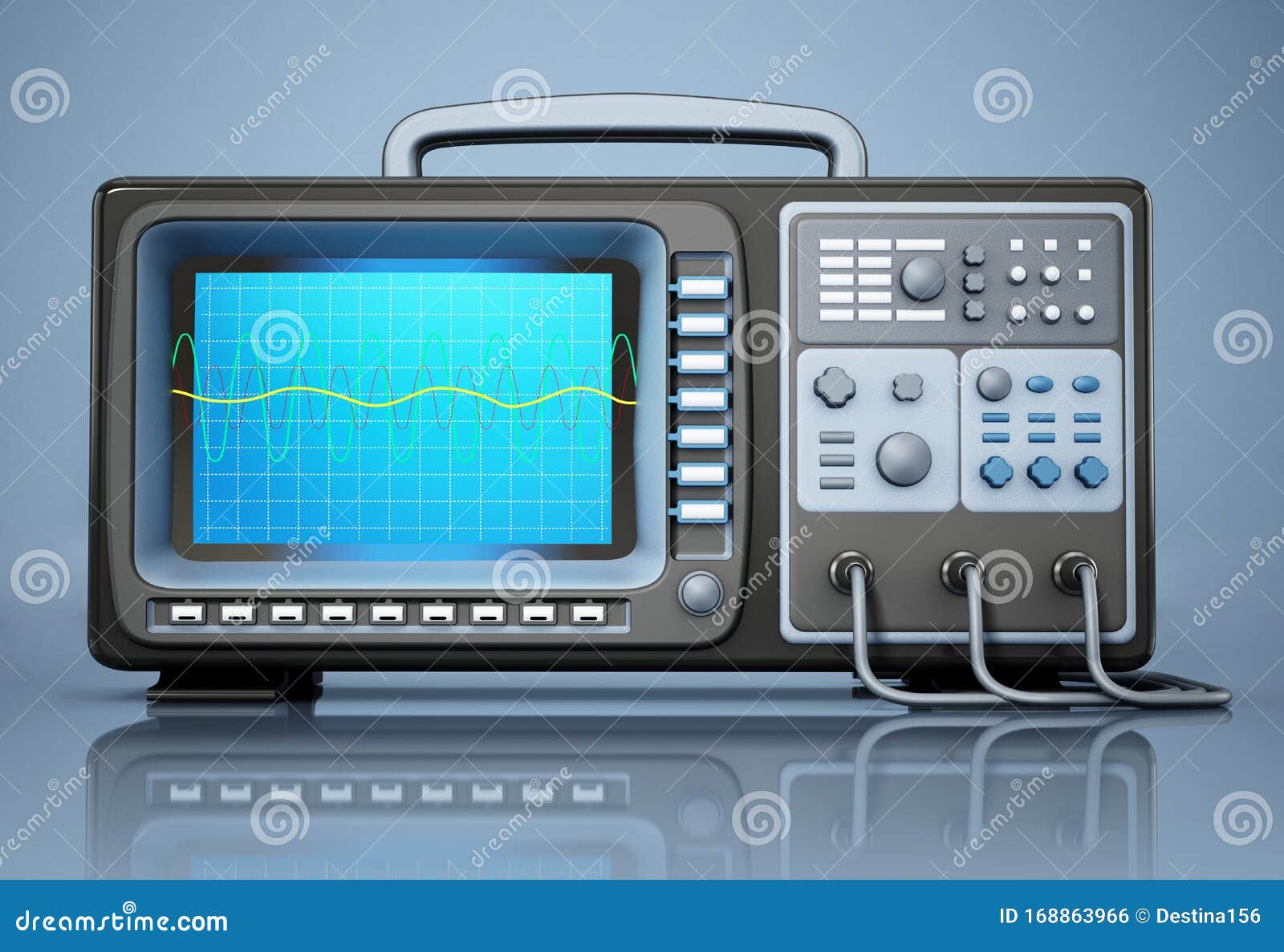 Oscilloscope Standing On Blue Background. 3D Illustration Royalty-Free ...