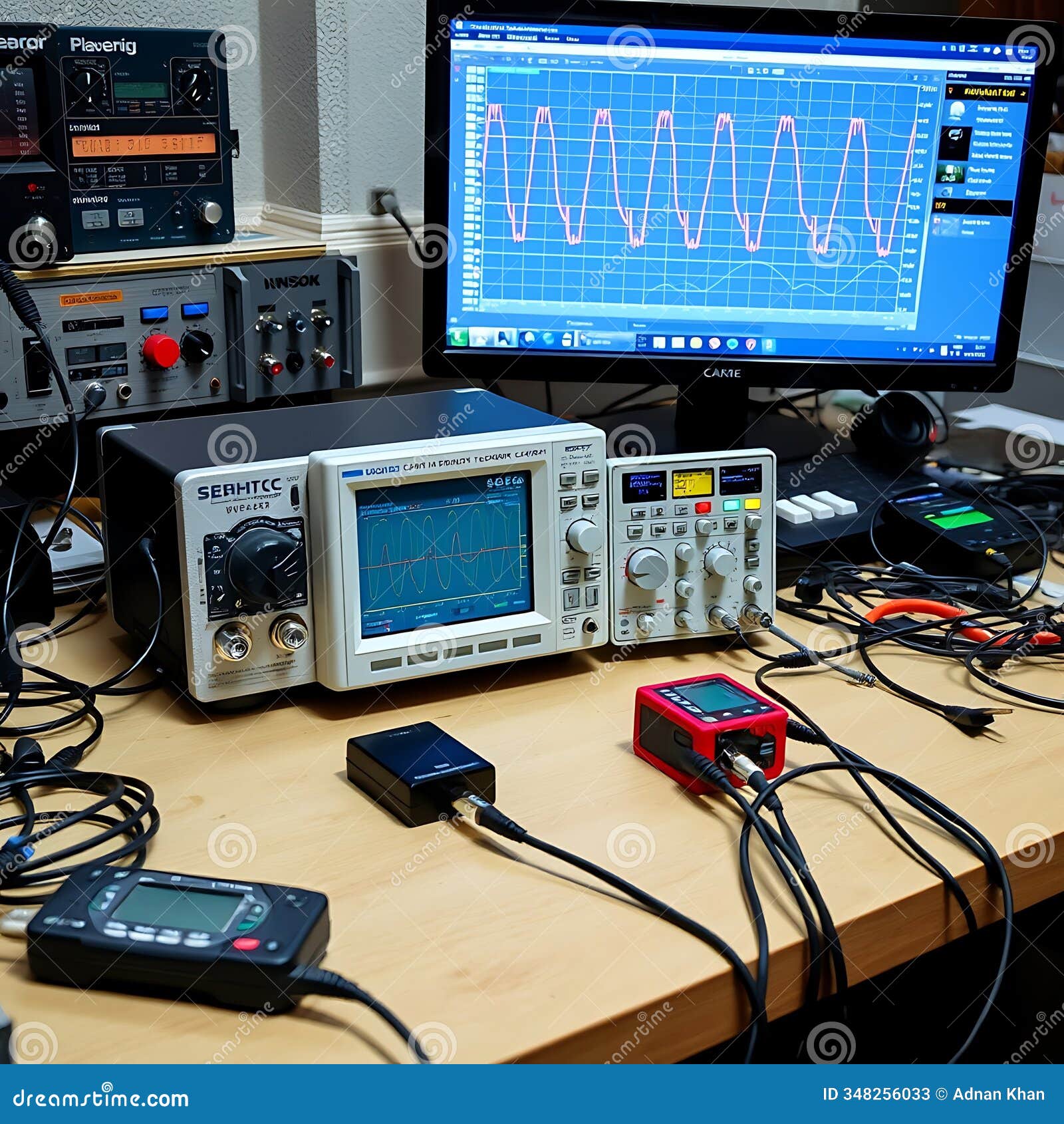 Oscilloscope on a Technician Desk with a Waveform Analysis on the ...