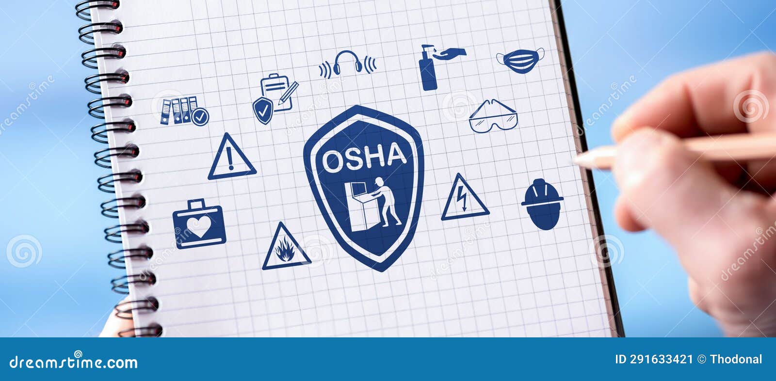 Osha concept on a notepad stock image. Image of hand - 291633421