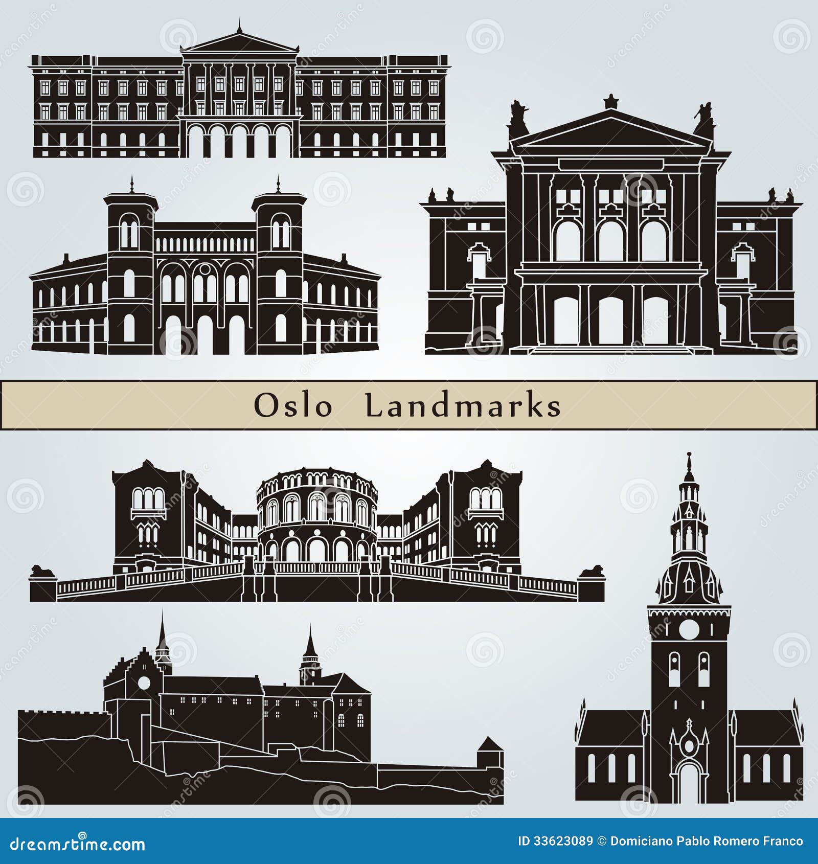 Oslo Landmarks and Monuments Stock Vector - Illustration of city ...