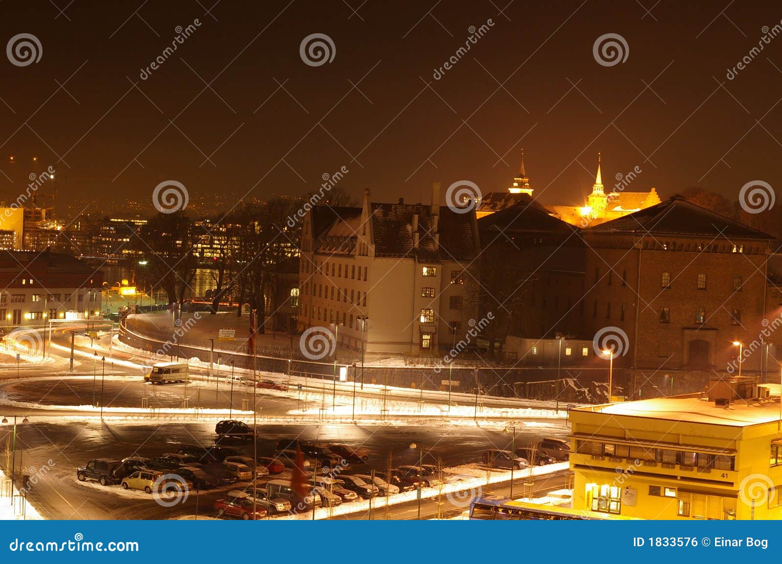 Oslo by Night stock photo. Image of lighted, cars, structures - 1833576