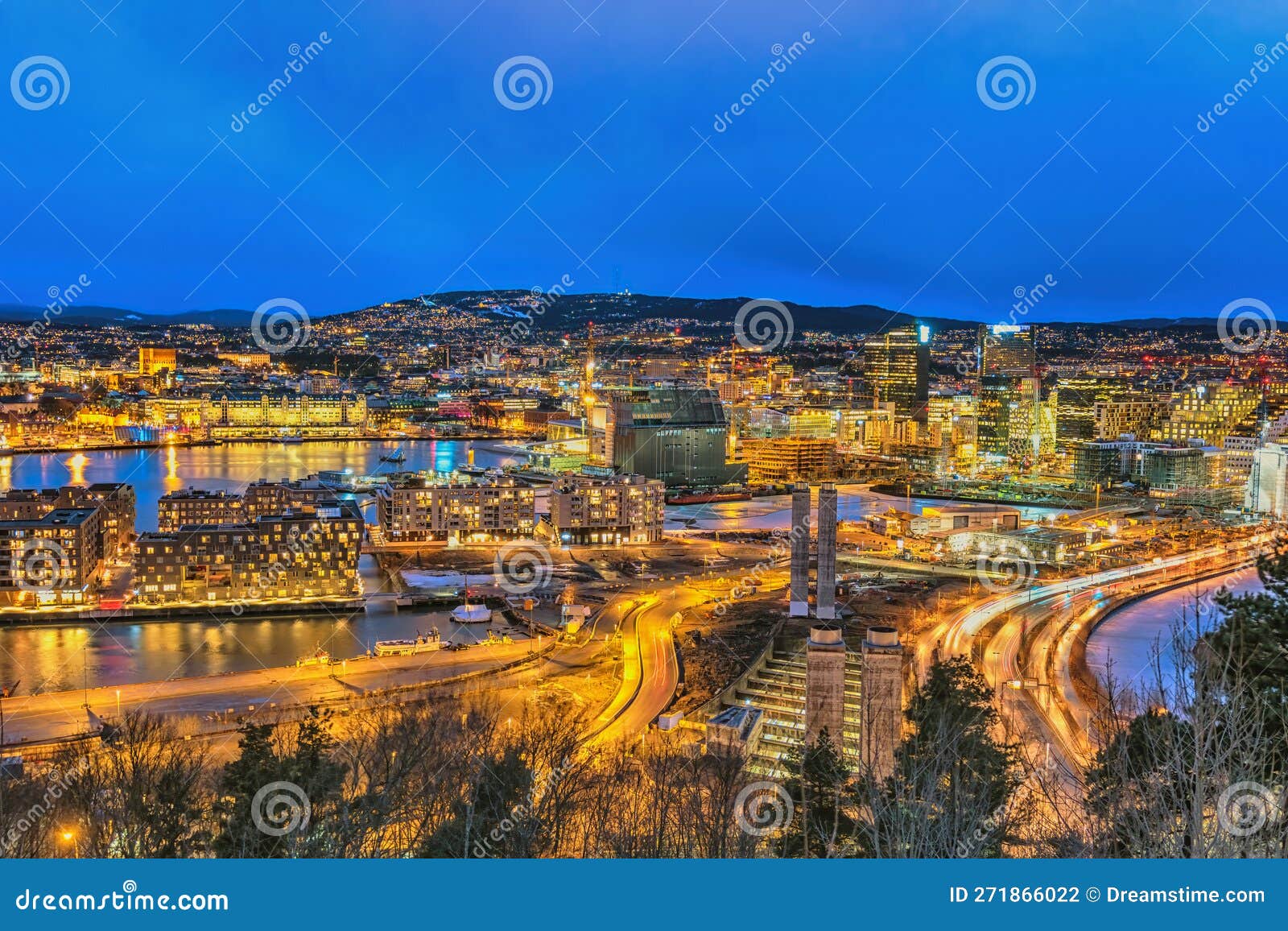 Oslo Norway, Night City Skyline at Barcode Project Stock Photo - Image ...