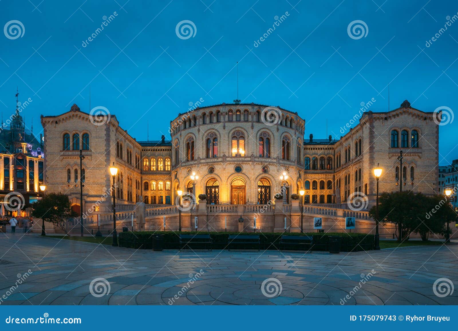 Oslo, Norway. Night View of Storting Building Stock Image - Image of ...