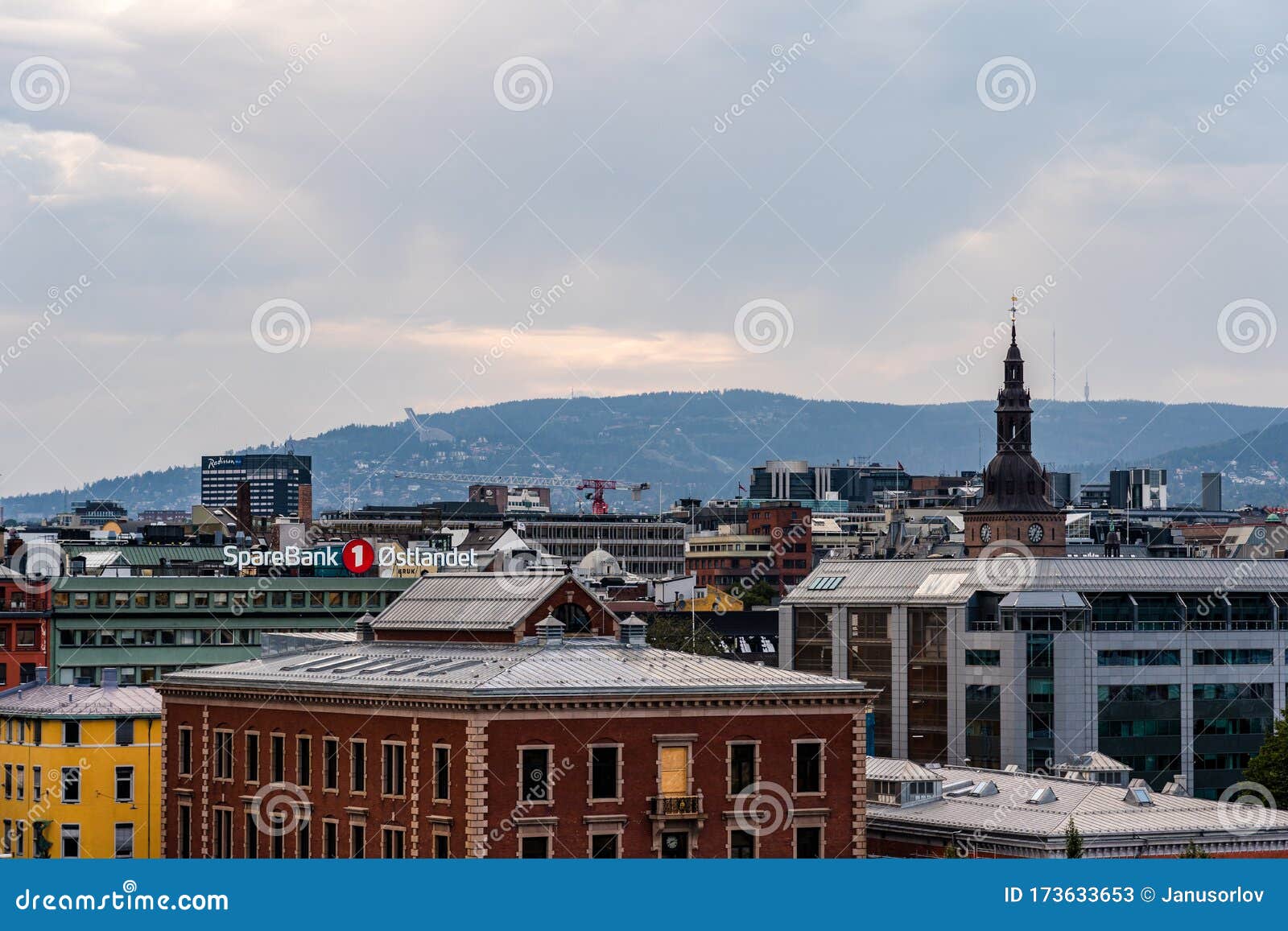 Oslo Norway View Over the Rooftops of the City with the Hills in the ...