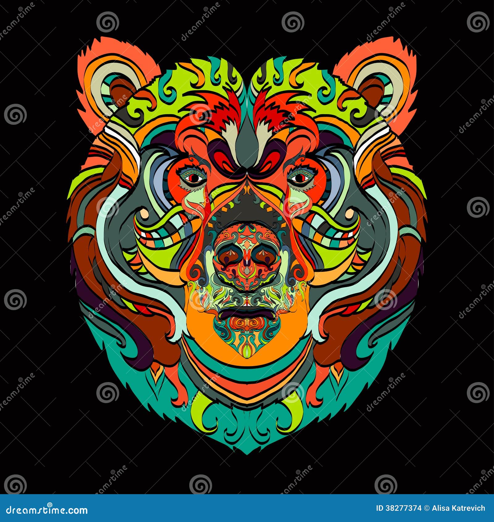 Oso multicolor ornamental ilustración del vector. Ilustración de animal ...