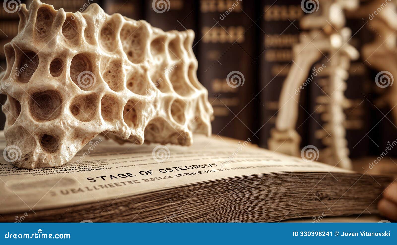 Osteoporosis Stages Displayed on Old Paper with Bone Structure Model ...