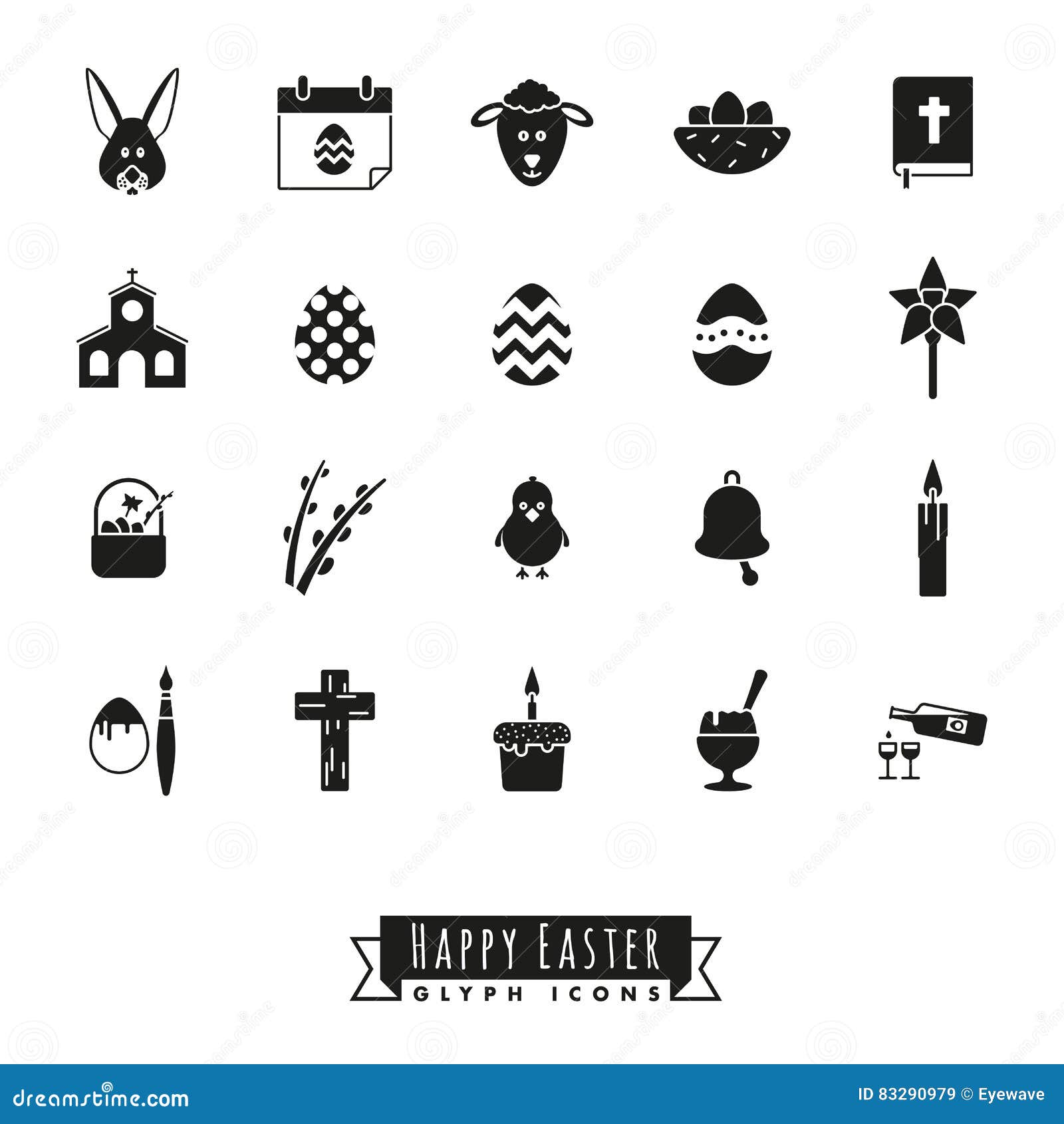 Ostern-Symbole Glyph-Ikonen-Satz Vektor Abbildung - Illustration von ...