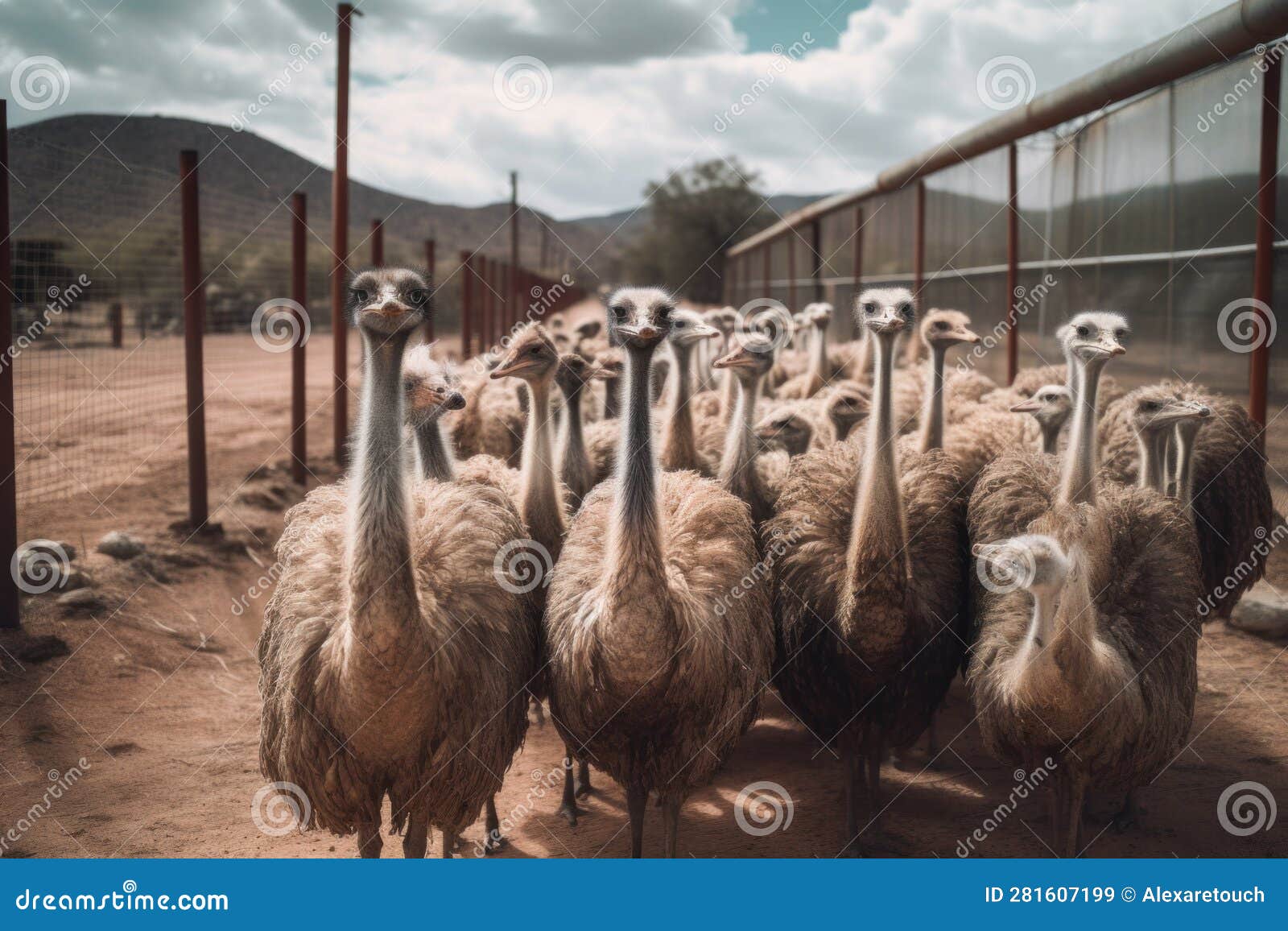 Ostrich Farm Eggs. Woman Peasant Farmer Vector Illustration ...