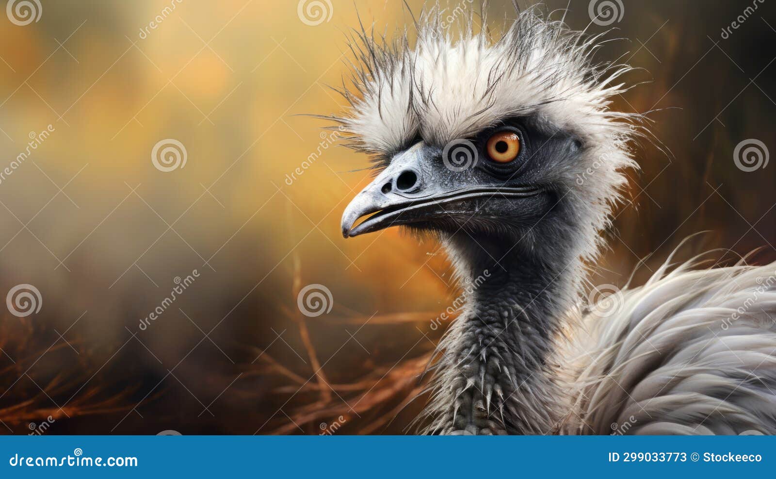 Explosive Wildlife: a Concept Art Emu with Gray Feathers and Bright ...