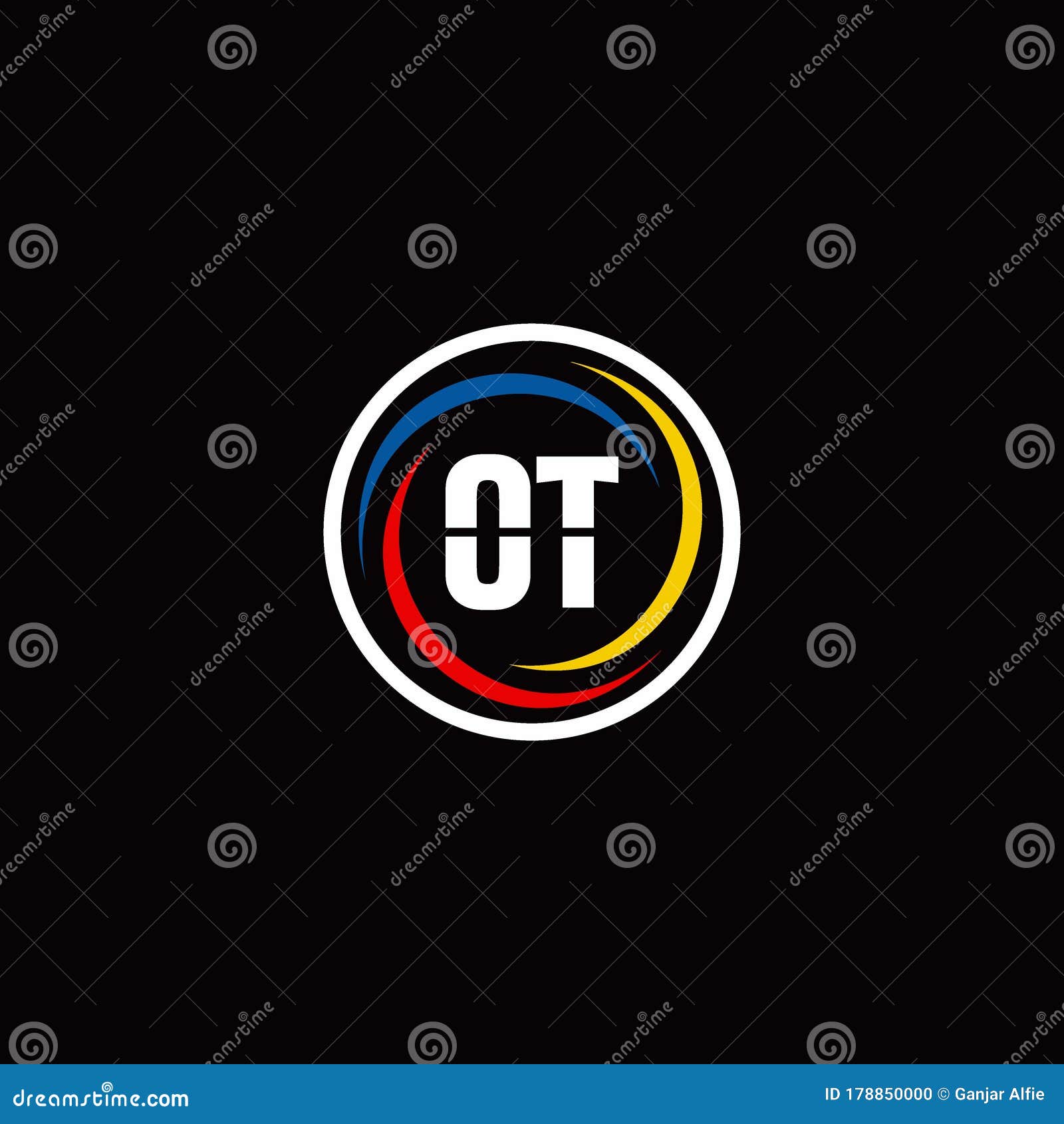 OT Monogram Logo Isolated on Circle Shape with 3 Slash Colors Rounded ...