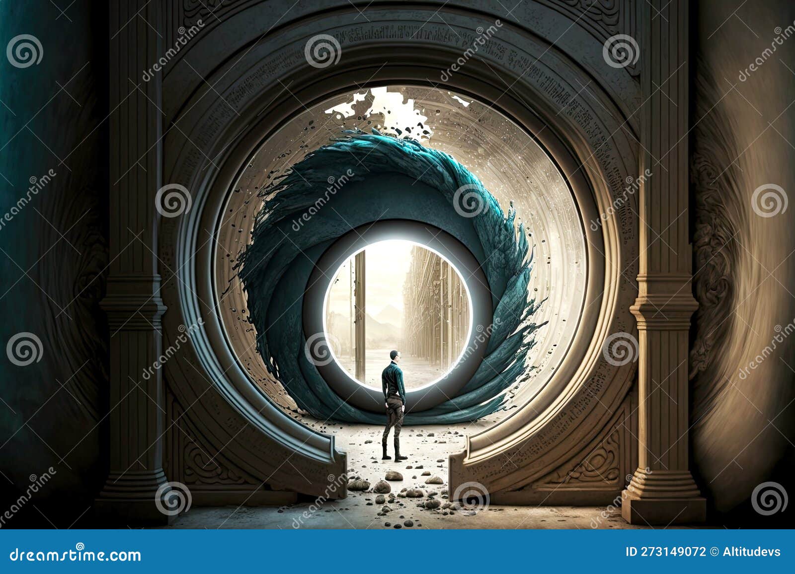 Other Dimension Man Climbed on Stairway To Heaven Stock Illustration ...