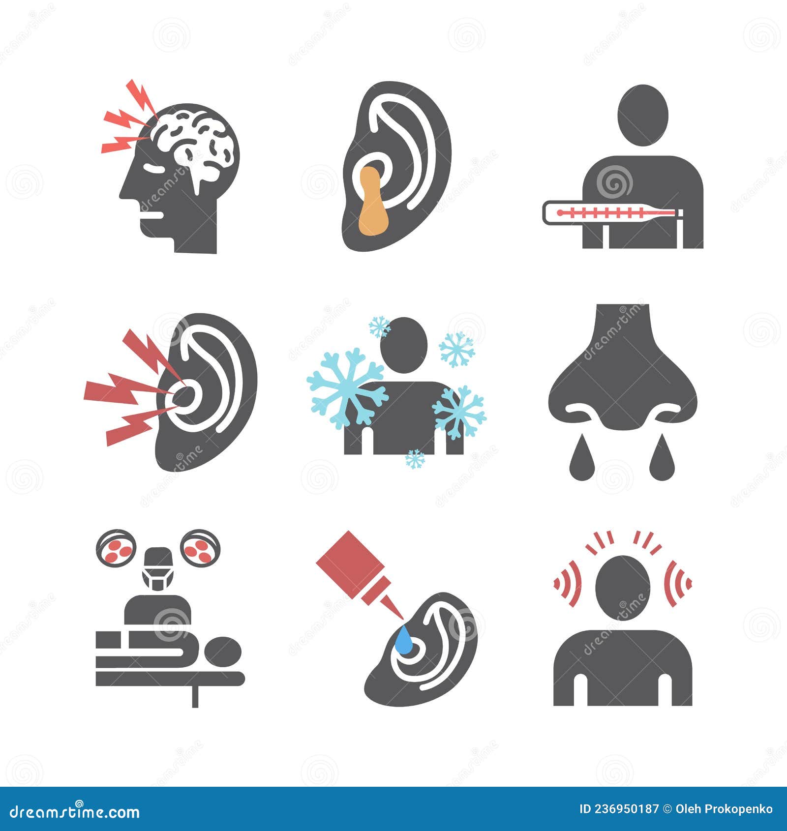 Set Symptoms Of Otitis Cartoon Vector | CartoonDealer.com #190621991