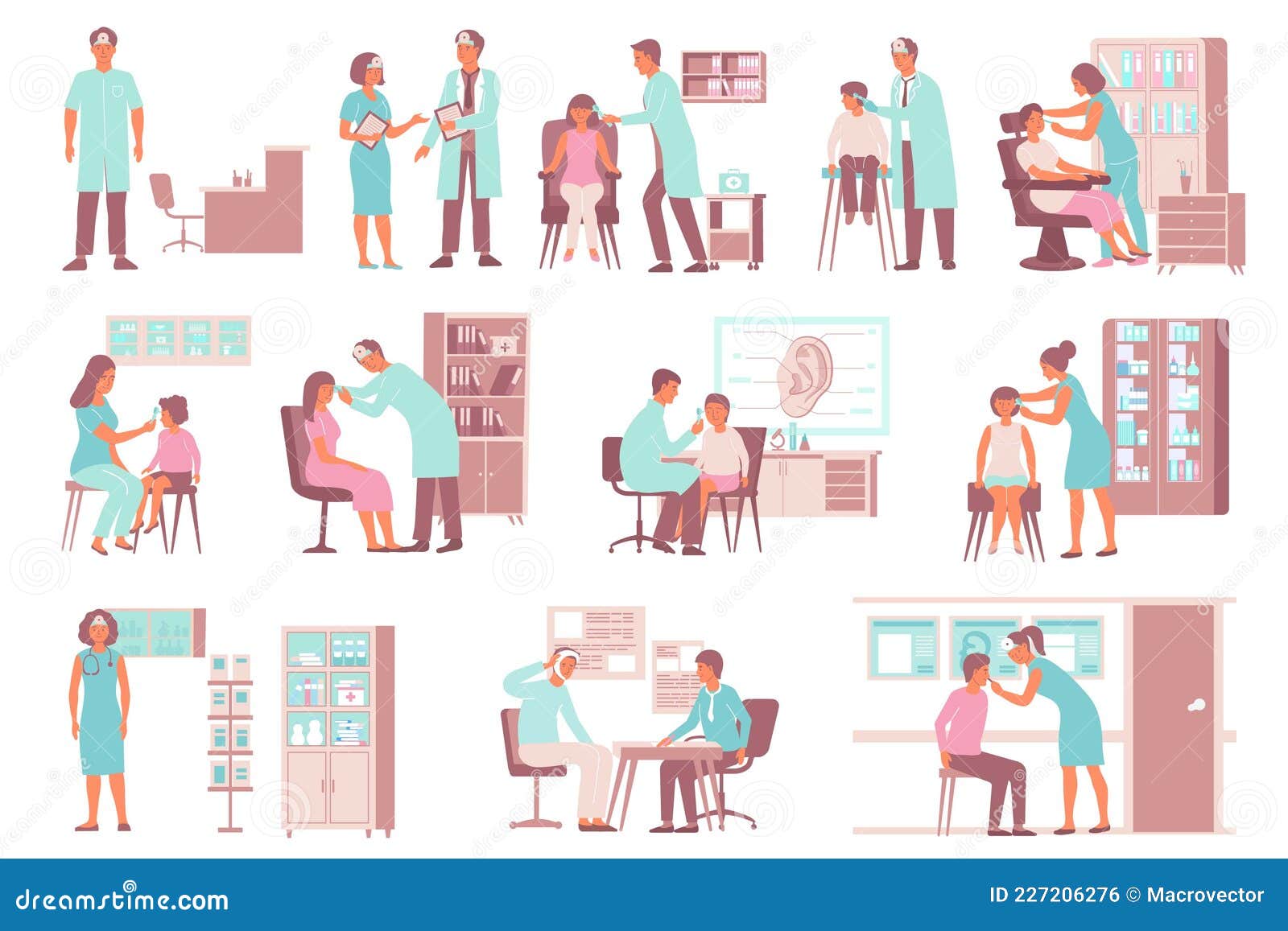 Otolaryngologist ENT Compositions Set Cartoon Vector | CartoonDealer ...