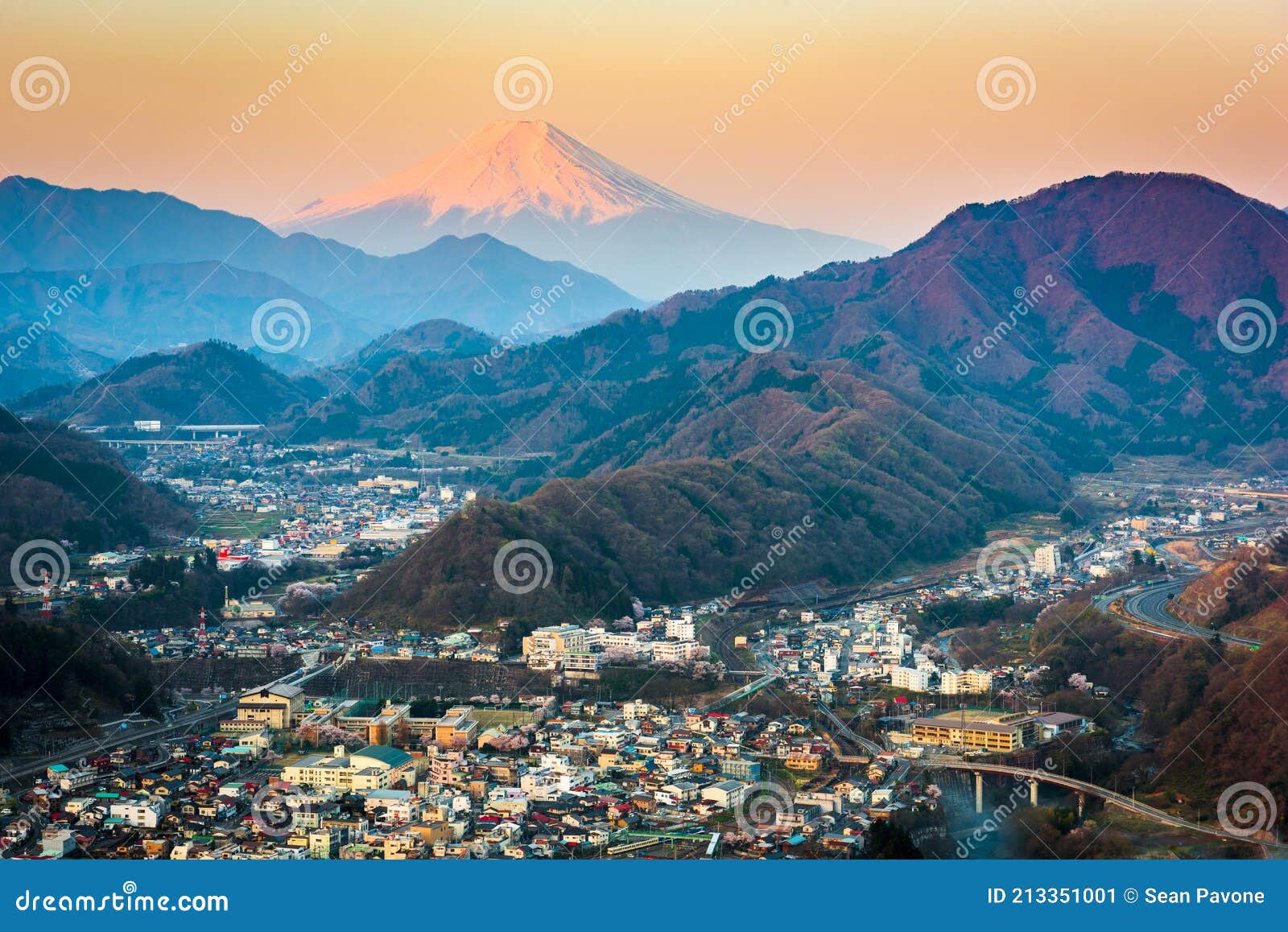Otsuki, Japan Skyline with Mt. Fuji Stock Image - Image of outdoors ...