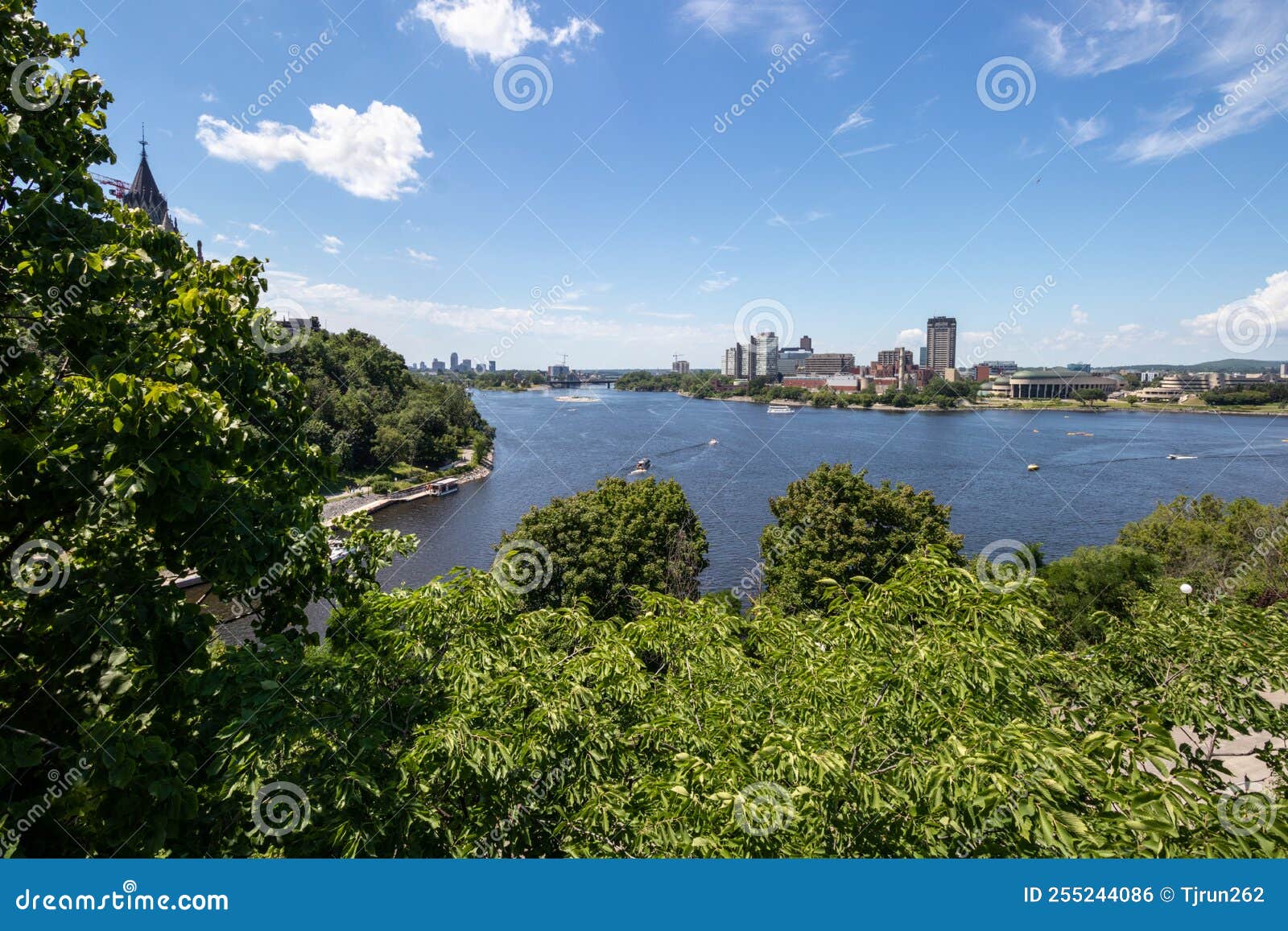 Ottawa River with View of Ottawa, Ontario and Hull, Quebec Stock Photo ...