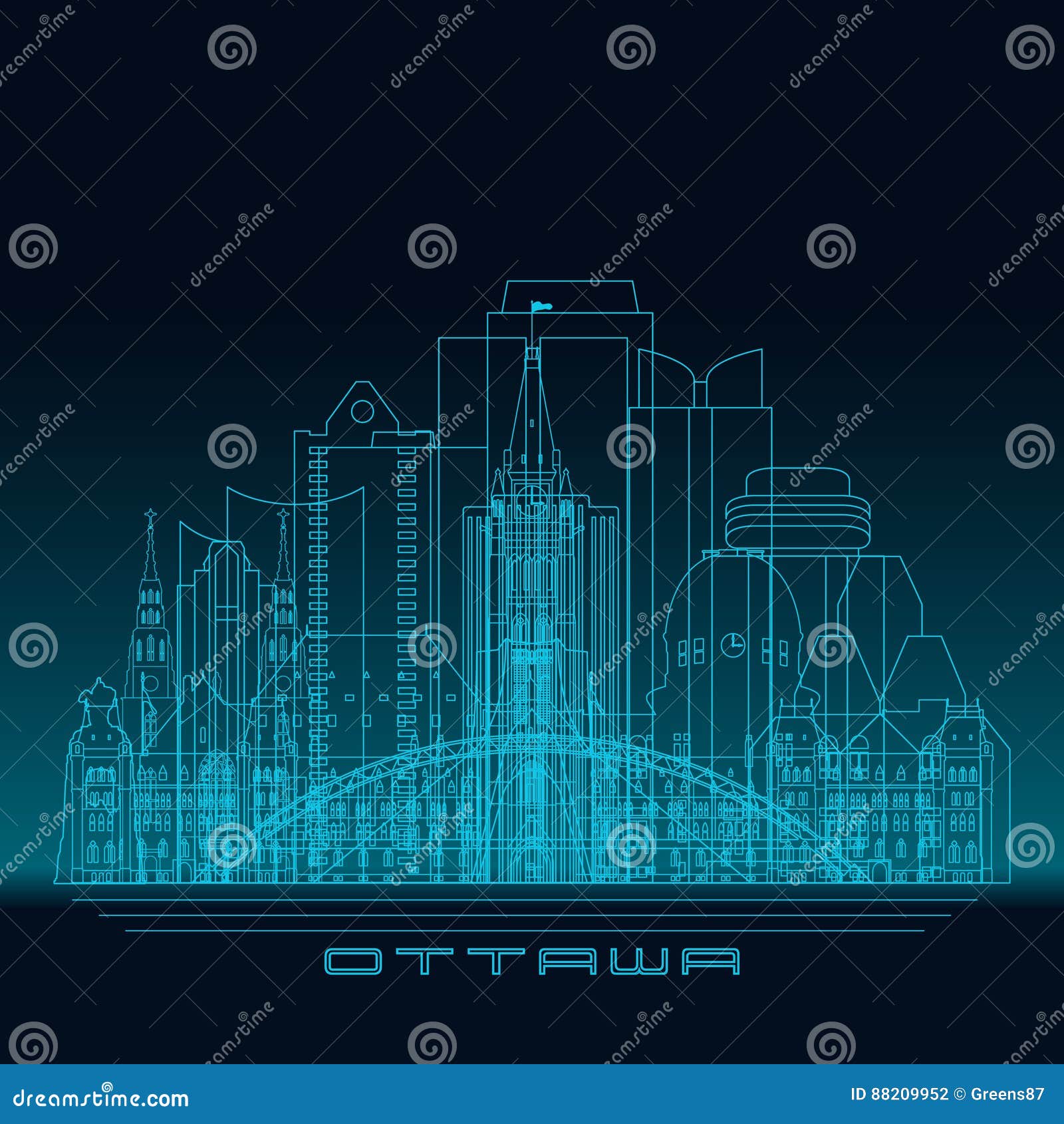 Ottawa Skyline, Detailed Silhouette. Stock Vector - Illustration of ...
