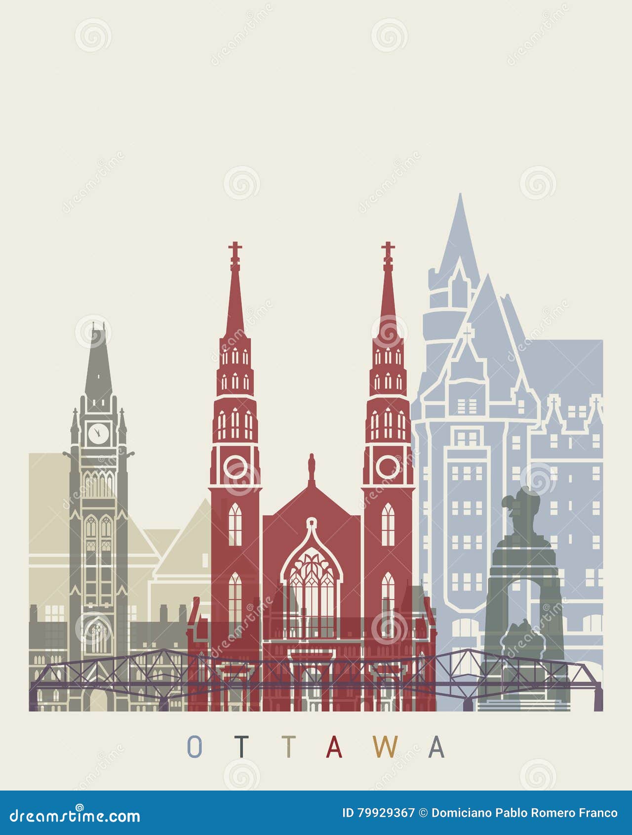 Ottawa skyline poster stock vector. Illustration of poster - 79929367