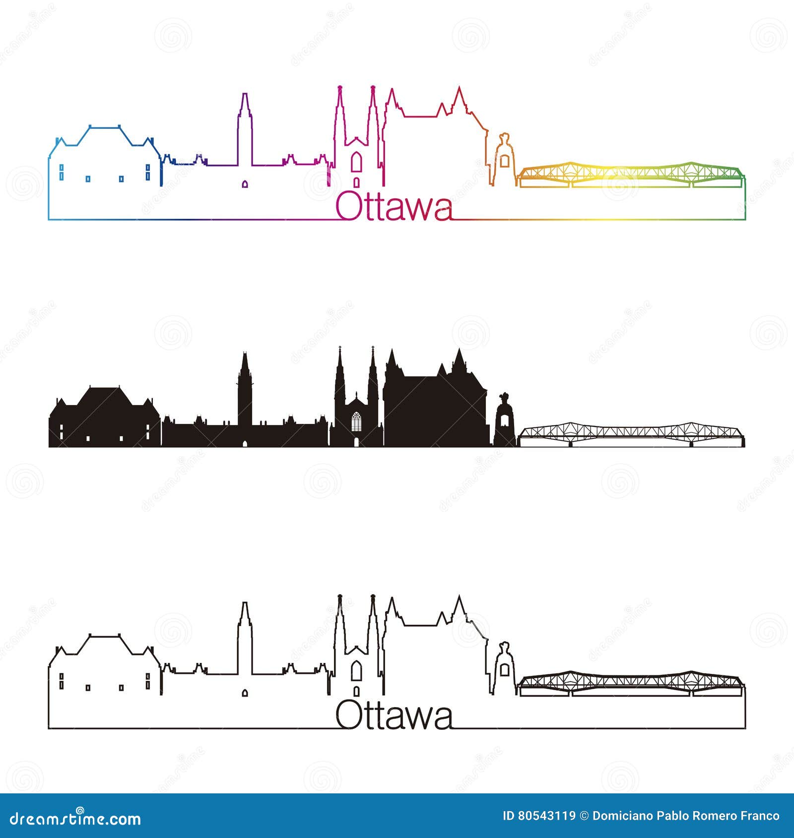Ottawa V2 Skyline Linear Style with Rainbow Stock Vector - Illustration ...