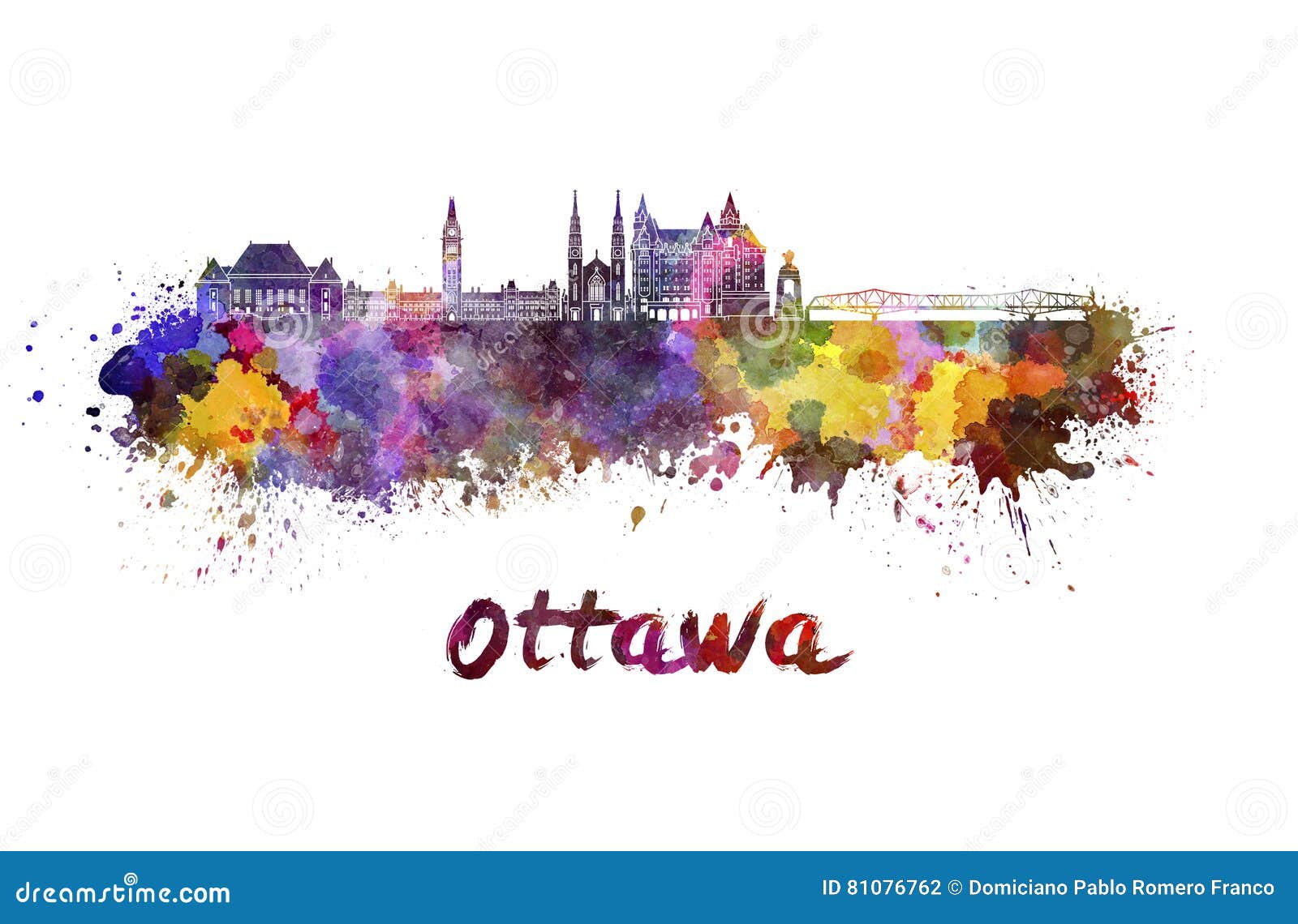 Ottawa V2 Skyline in Watercolor Stock Illustration - Illustration of ...