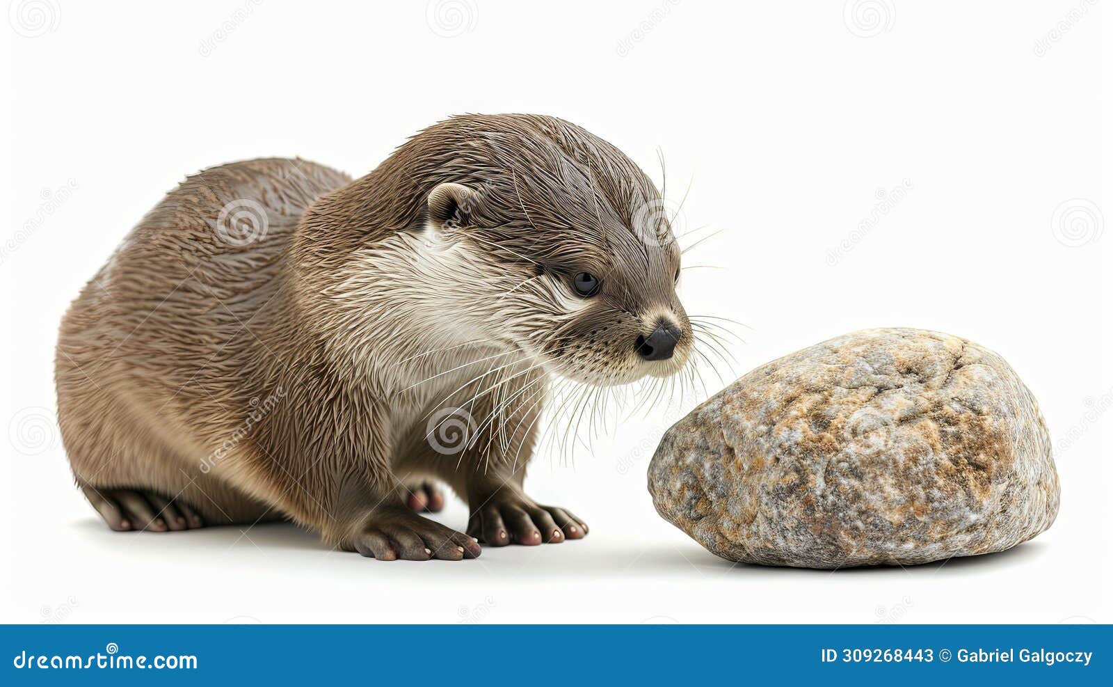 Otter Playing with Rock Isolated on White Studio Shot Stock Image ...