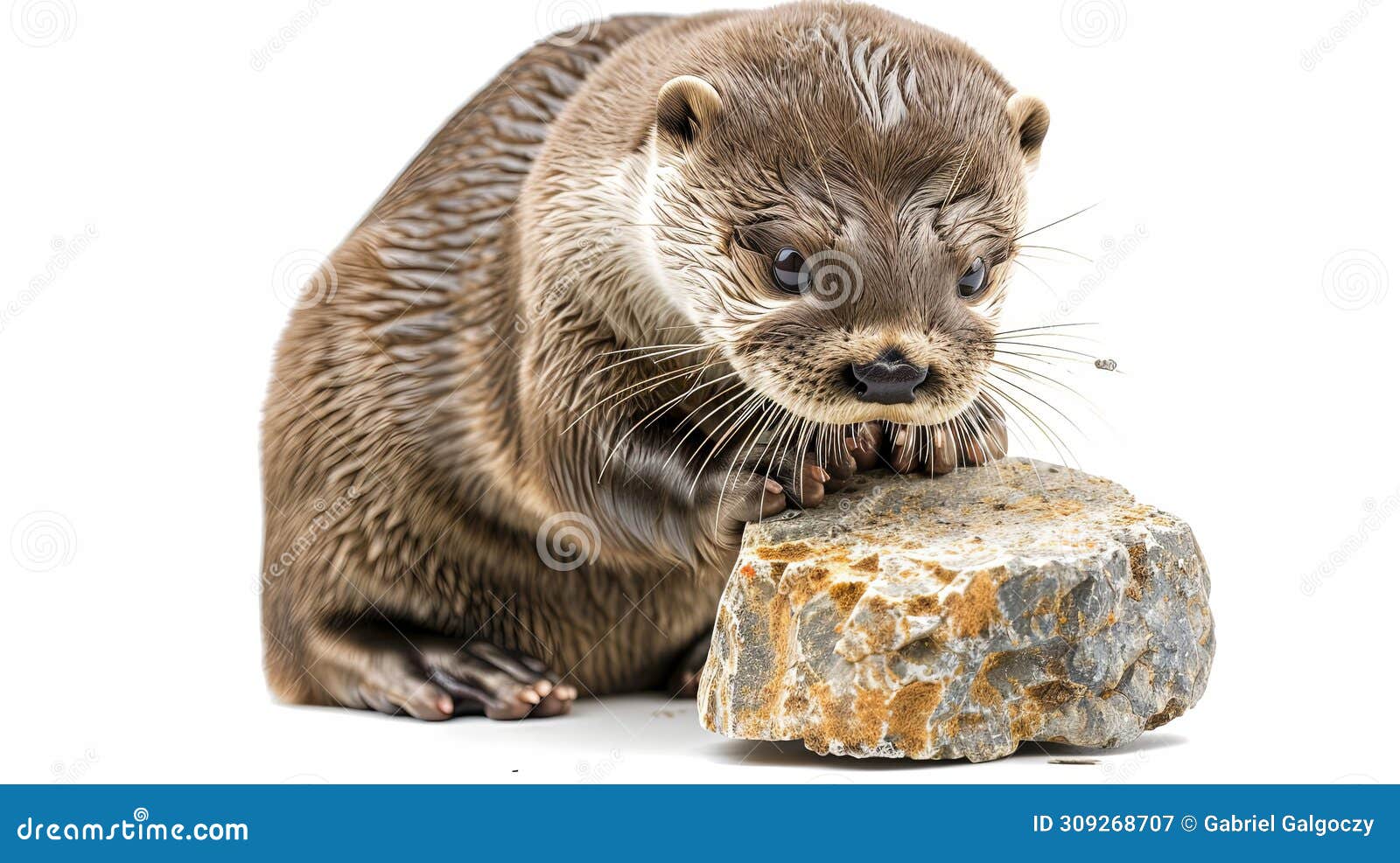 Otter Playing with Rock Isolated on White Studio Shot Stock Image ...