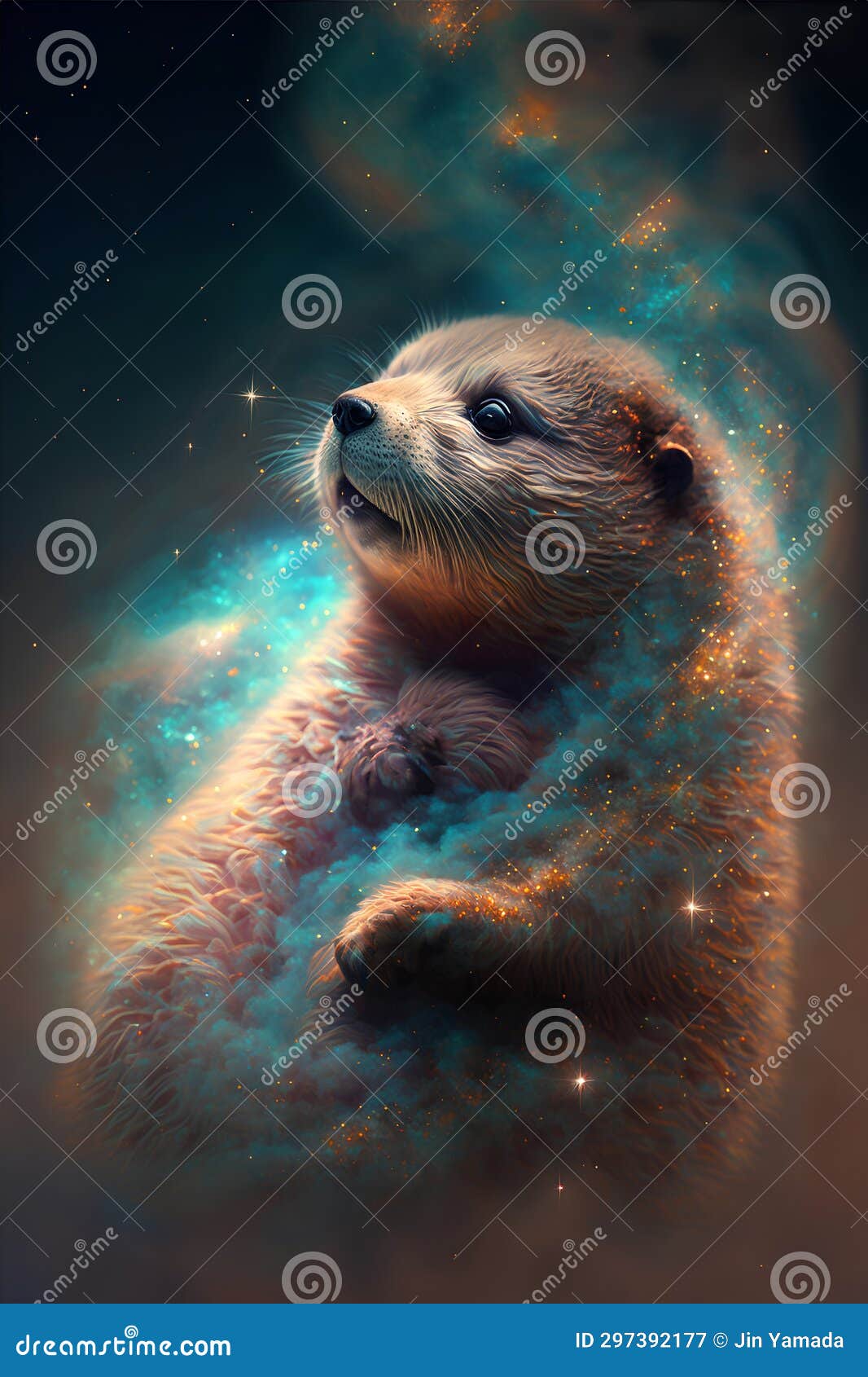 Otter in Space with Stars and Nebula. 3D Rendering Stock Illustration ...