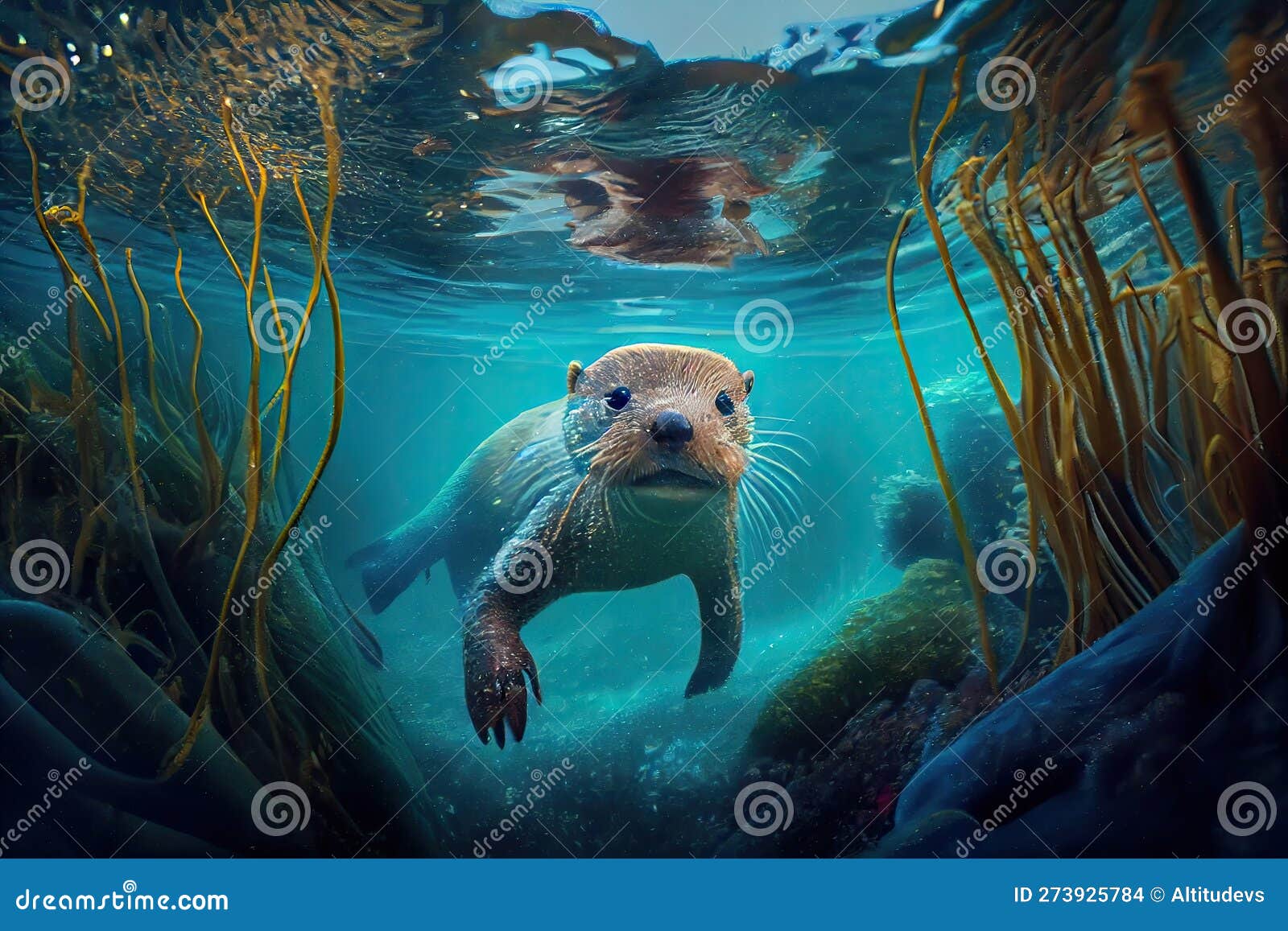 Otter Swimming Underwater, Exploring Hidden World Stock Illustration ... Otter Swimming Underwater, Exploring Hidden World Stock Illustration ...