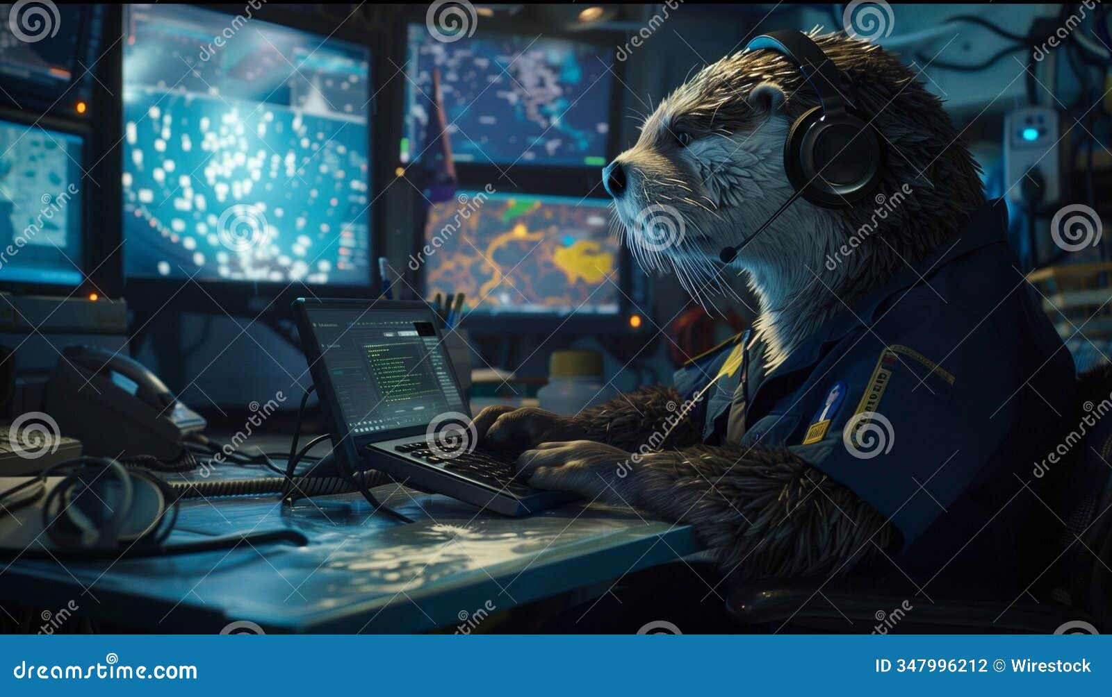 Otter in a Tech Control Roo Stock Illustration - Illustration of coding ...