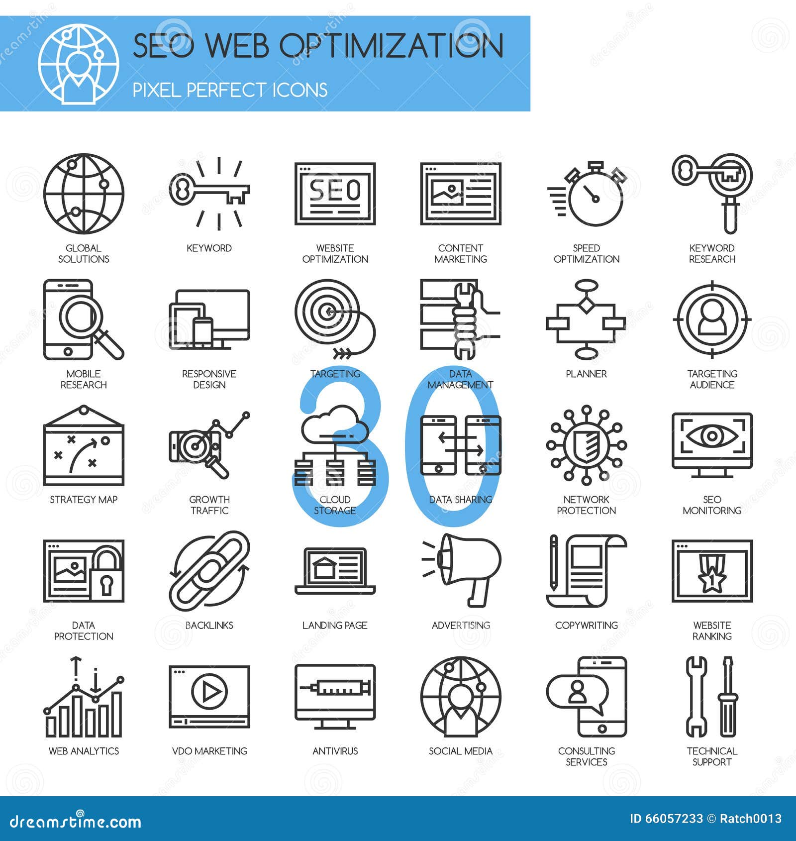 Ottimizzazione Del Motore Di Ricerca, Linea Sottile Icone Messe ...