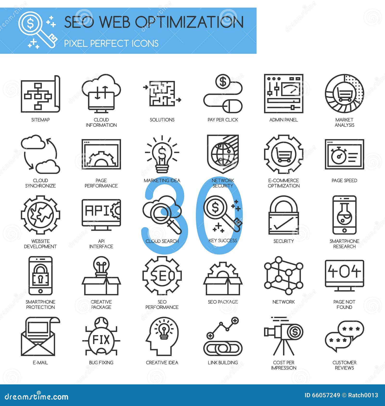 Ottimizzazione Del Motore Di Ricerca, Linea Sottile Icone Messe ...