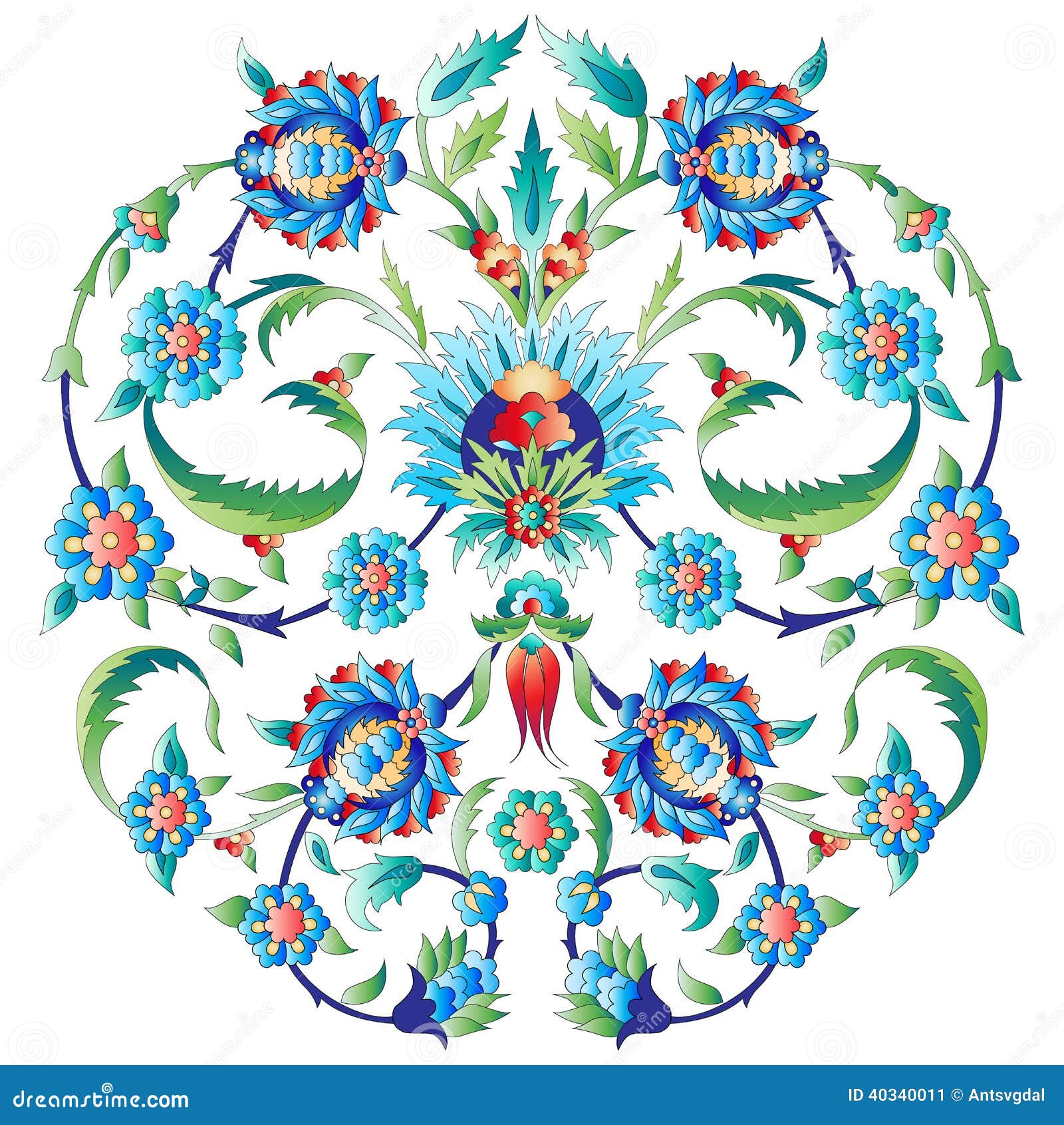 Ottoman art flowers seven stock vector. Illustration of elegant - 40340011